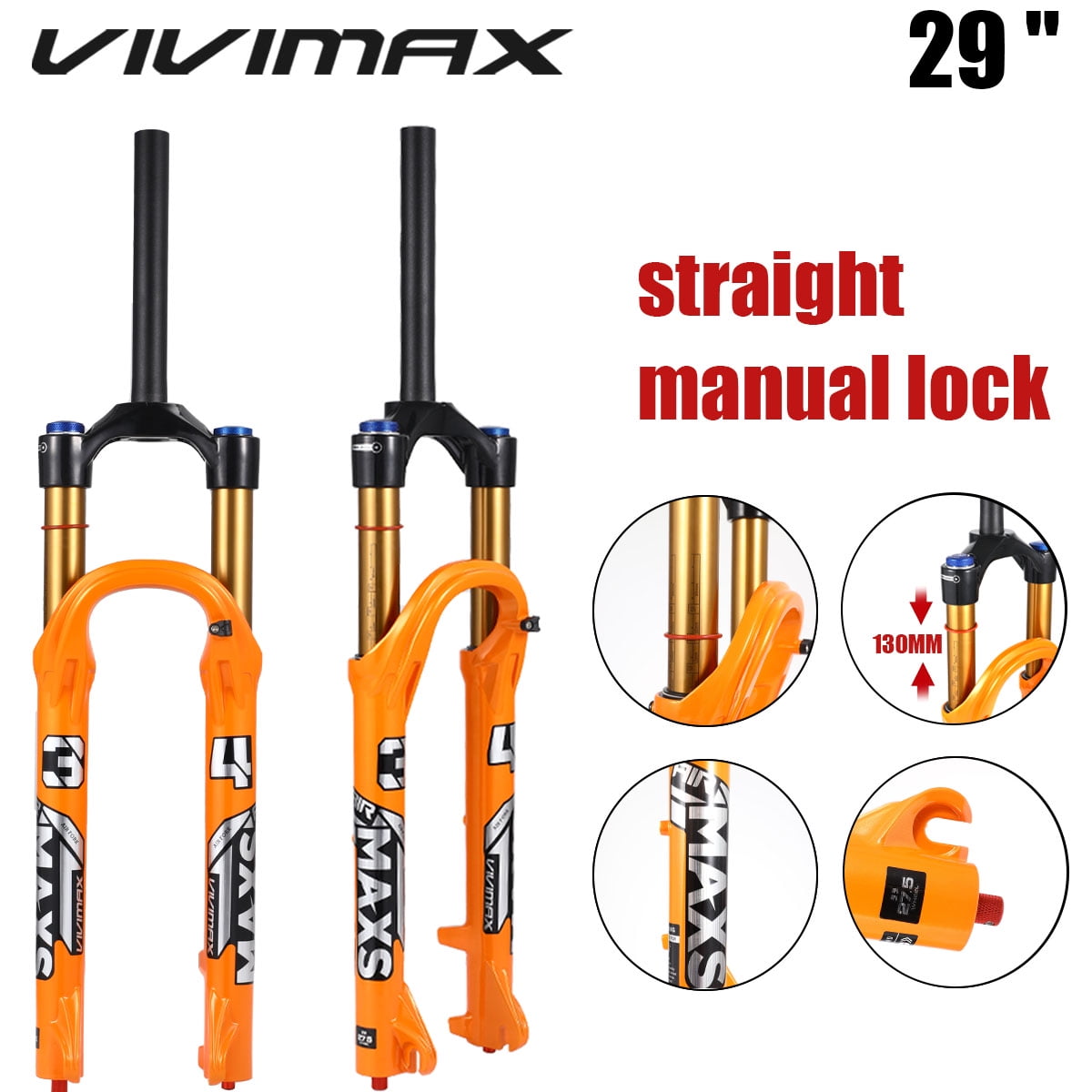 VIVIMAX MTB Bike Fork Solo Air Bicycle Front Suspension 27.5/29inch Alloy Magnesium QuickRelease ...