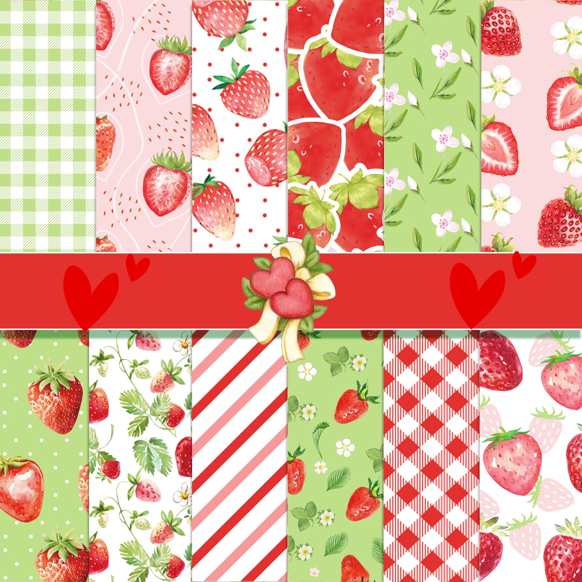 VIVIQUEN 24 Pack Strawberry MMF7 Pattern Plaid Scrapbook Paper, 12 ...