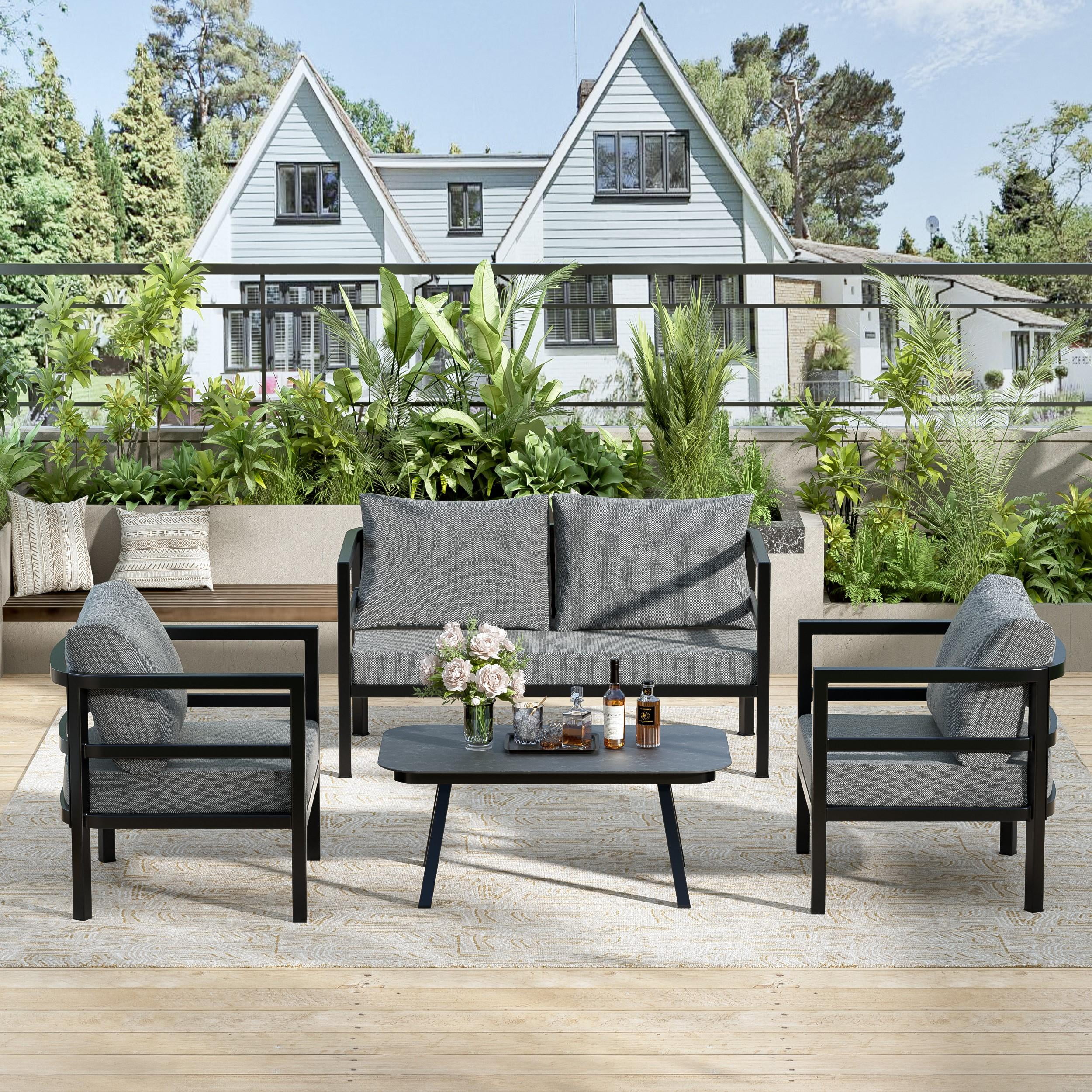 VIVISPECIAL 4 Pcs Outdoor Patio Furniture Set, Aluminum Modern ...