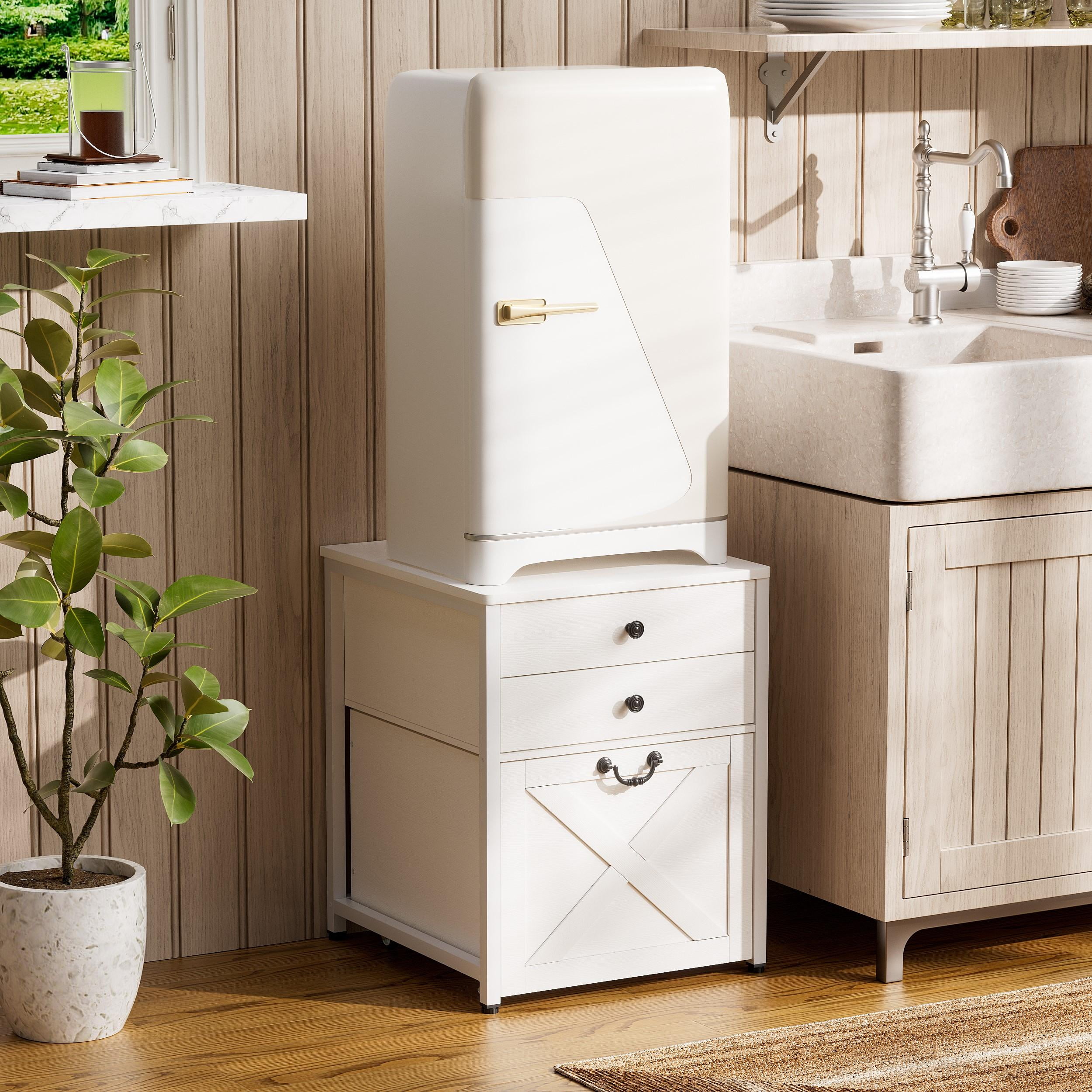 VIVISPECIAL Farmhouse Mini Fridge Stand with Storage,Mini Fridge ...