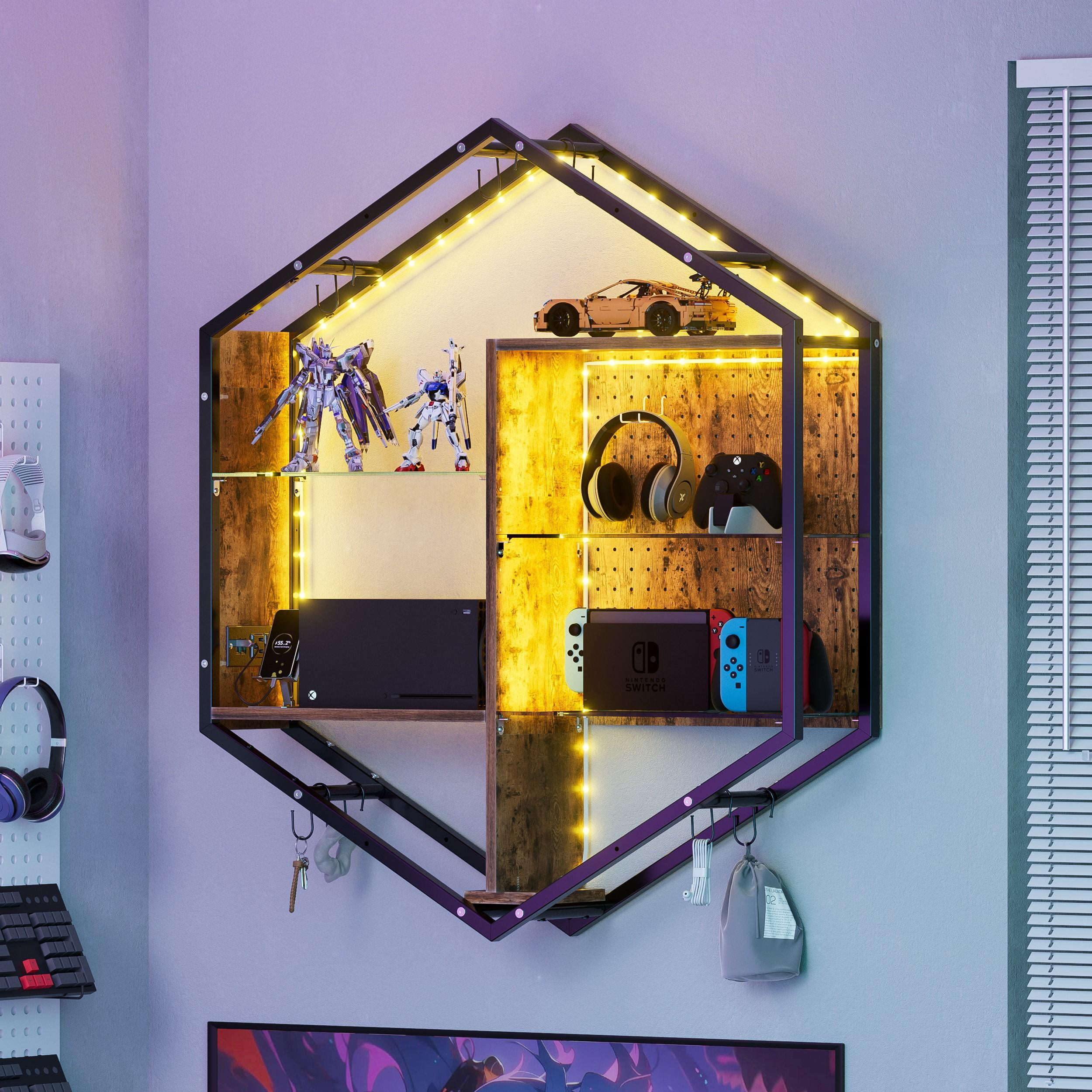 VIVISPECIAL Gaming Floating Shelves with Lights Charging Station, 39 ...