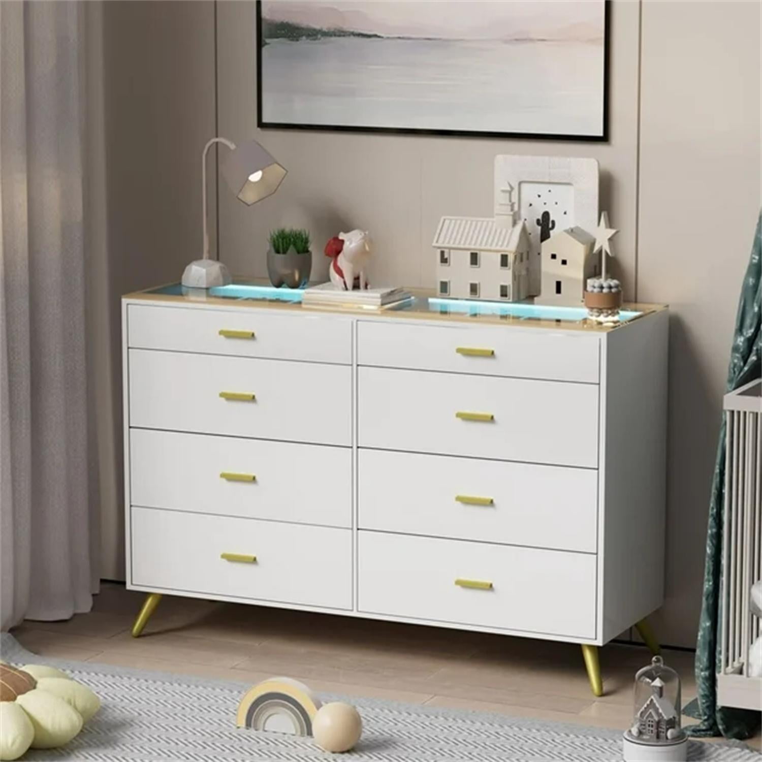 VIVISPECIAL White Dresser for Bedroom,Wide Chest of Drawers with LED ...