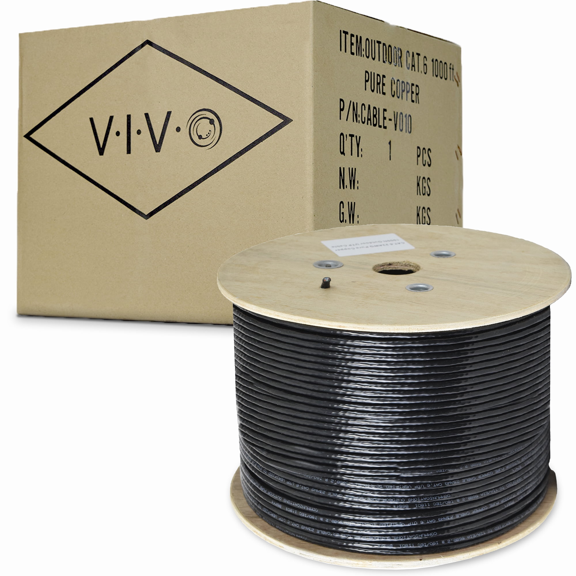 VIVO 1,000ft Cat6 Pure Copper LAN Cable Wire 1000 ft Waterproof Outdoor ...