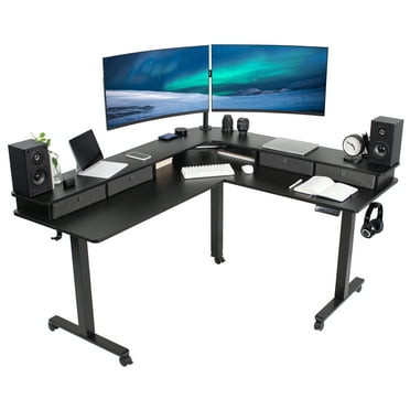 VIVO Black U-Shaped 83" x 60" Height Adjustable 4-Leg Electric Standing ...