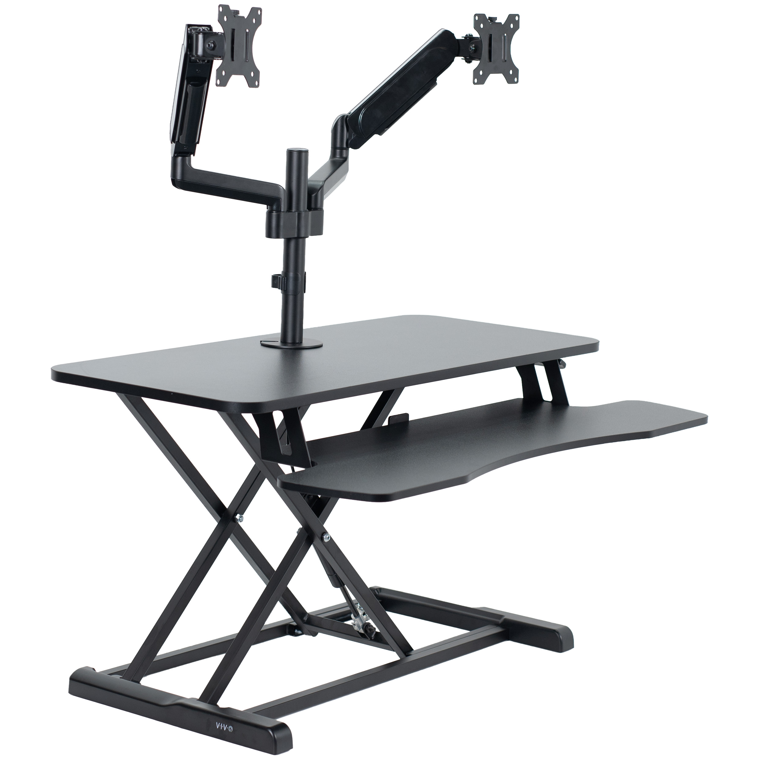 VIVO Black 36" Standing Desk Riser with Dual Monitor Arm for up to 32 ...