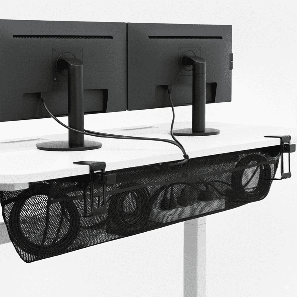 Vivo, Black Clamp-on Under Desk Cable Management, 44" Mesh Cable Net ...