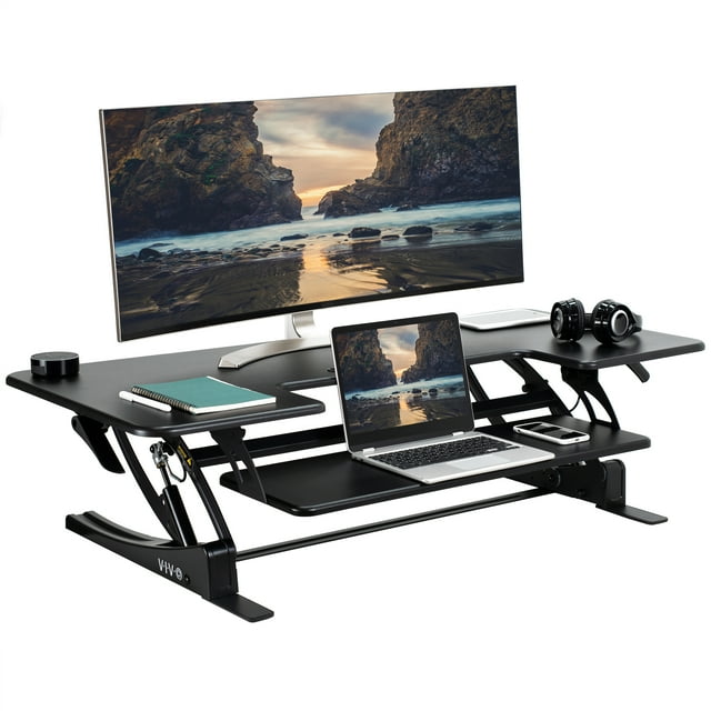 "VIVO Dual-Tabletop 48"" Adjustable Height Standing Desk Monitor Riser ...