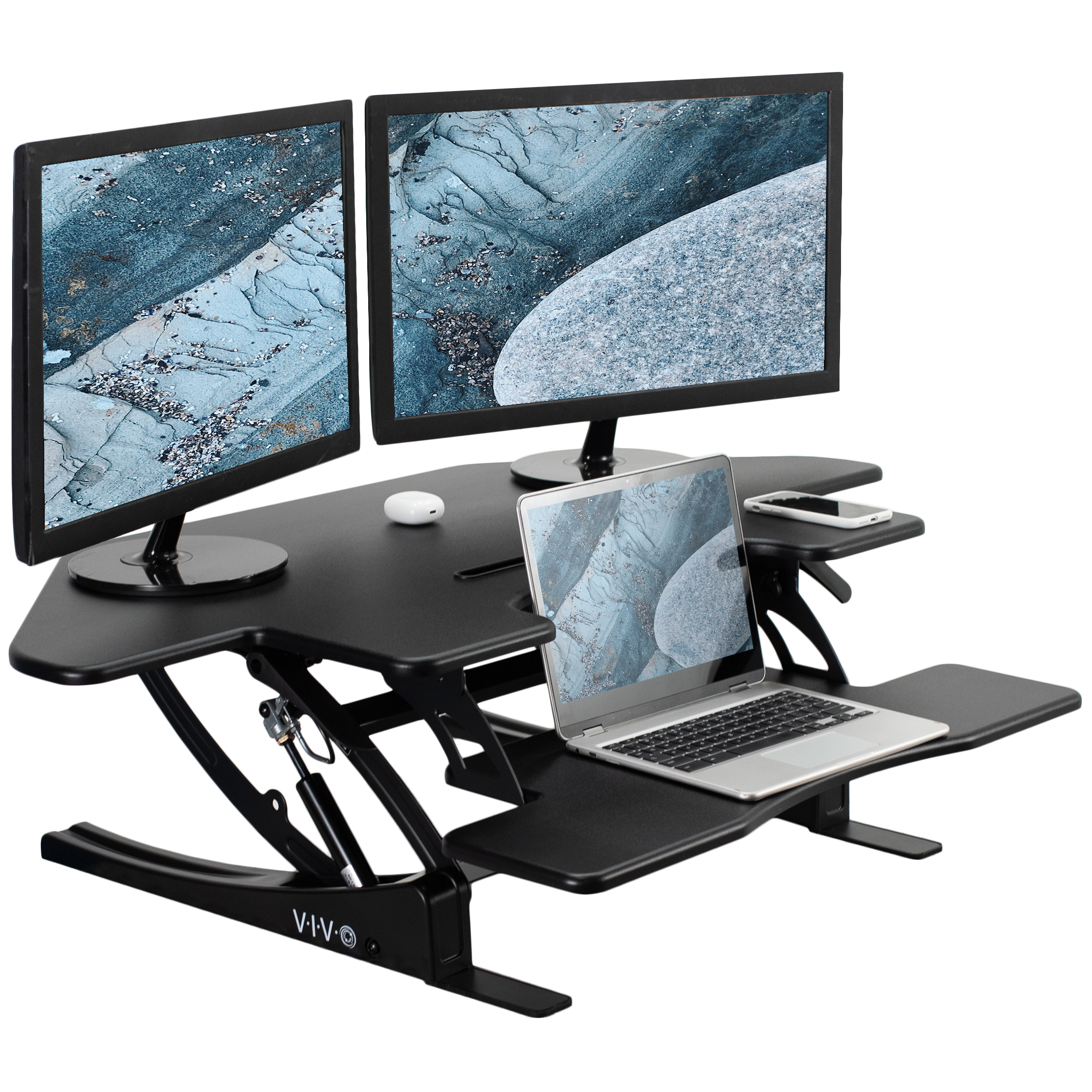 VIVO Black Electric Height Adjustable Corner Desk Riser with Dual ...