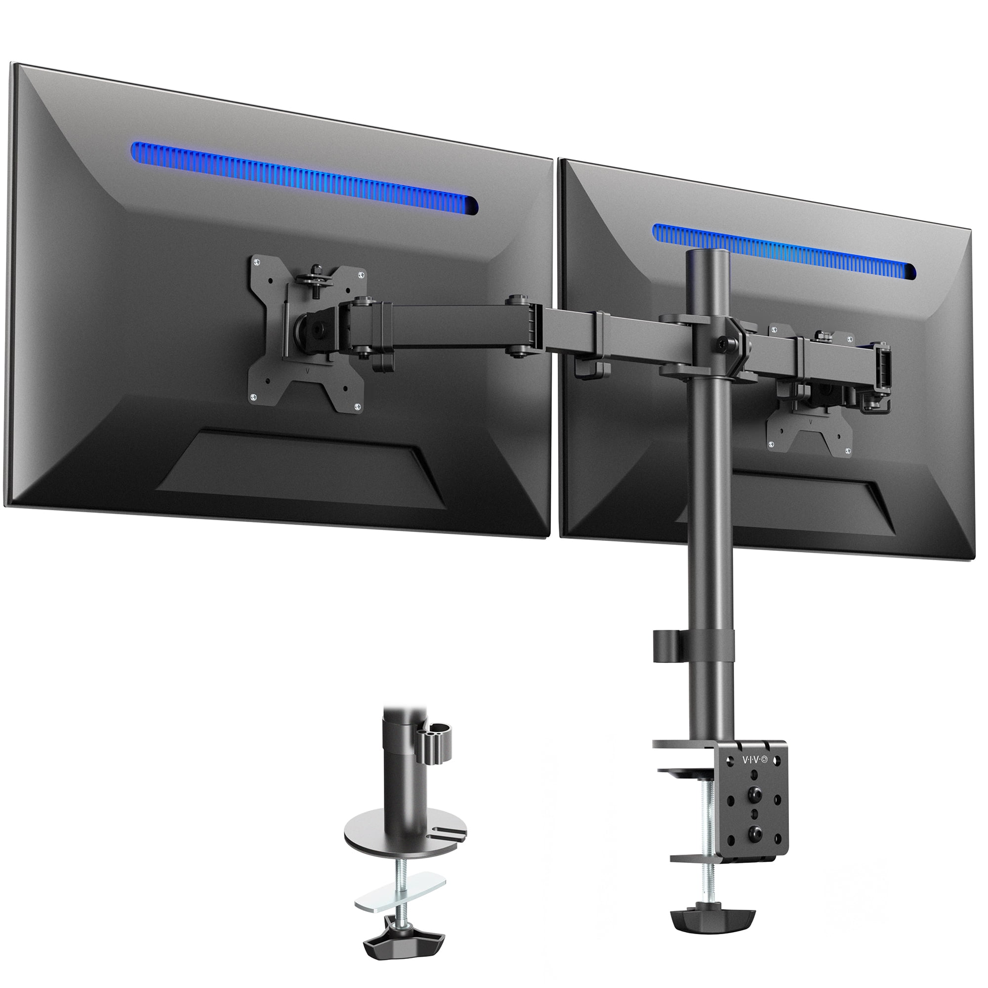 VIVO Black Dual Monitor Adjustable Desk Mount, Fits Screens up to 24 ...