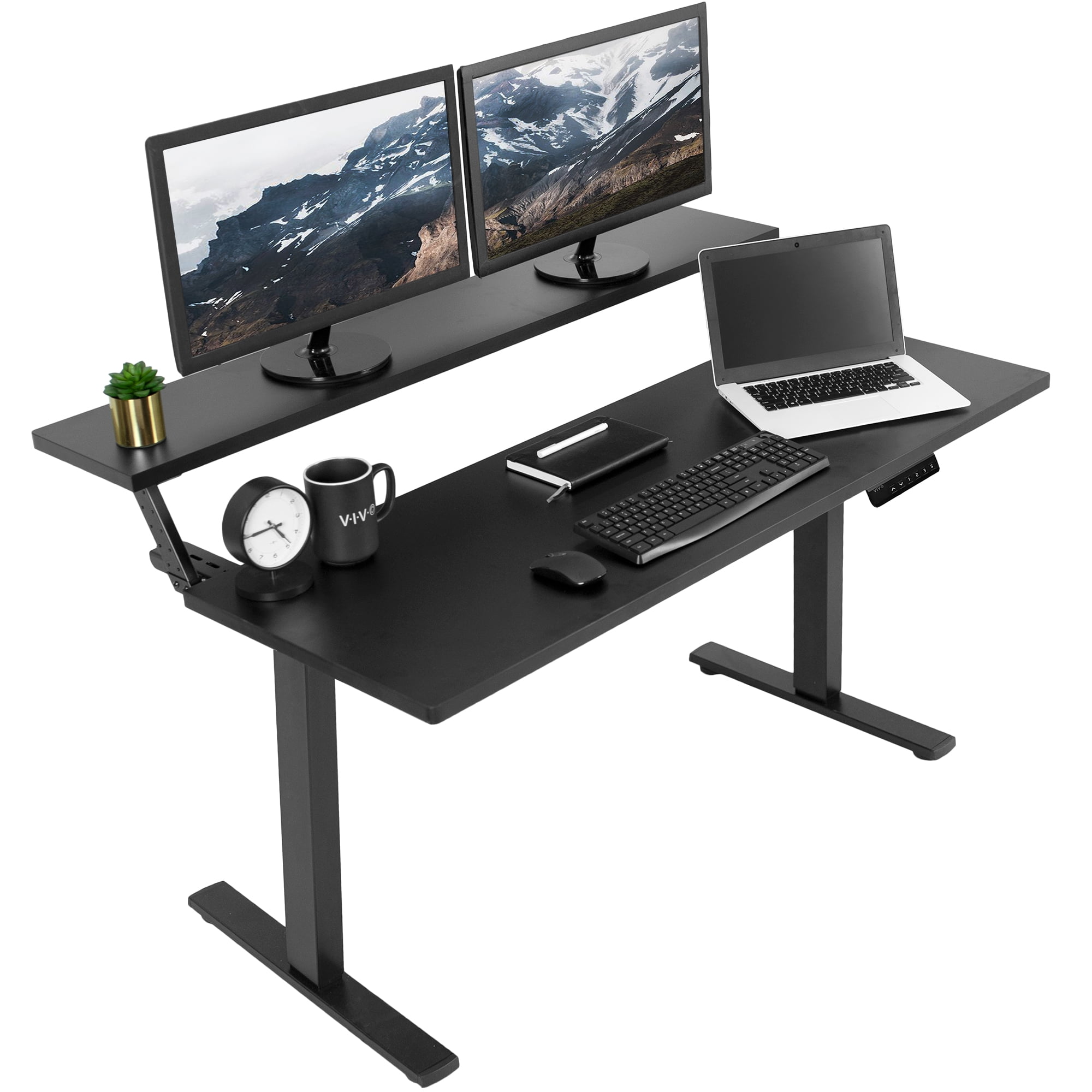 VIVO Black Electric 55" x 30" Dual Tier Dual Motor Standing Desk ...