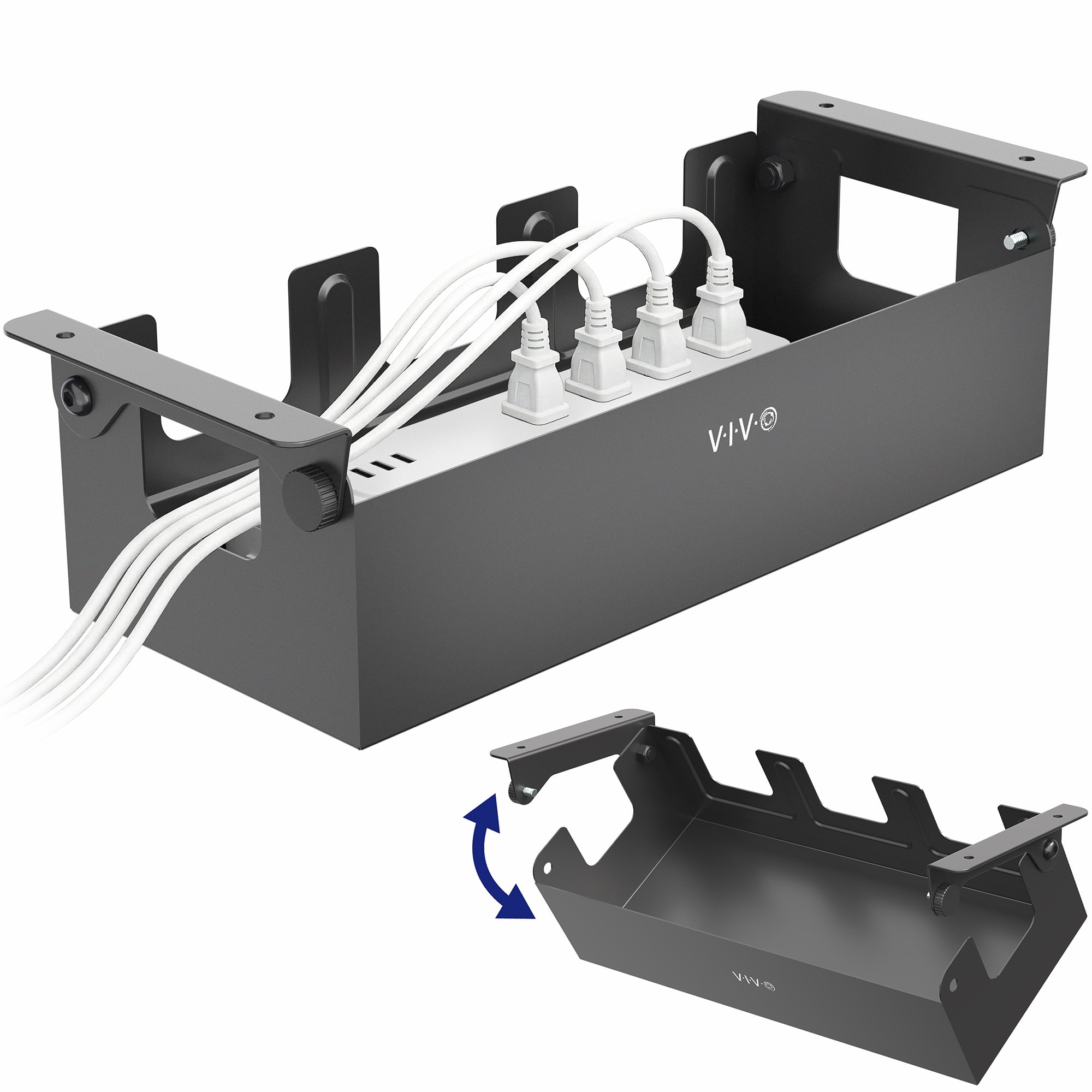 VIVO Black Flip-open Under Desk Cable Management Box, Power Strip ...