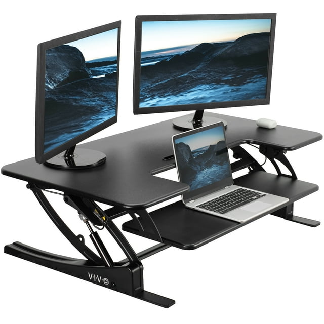 "VIVO Black Height Adjustable 42"" Extra Wide Office Monitor Table ...