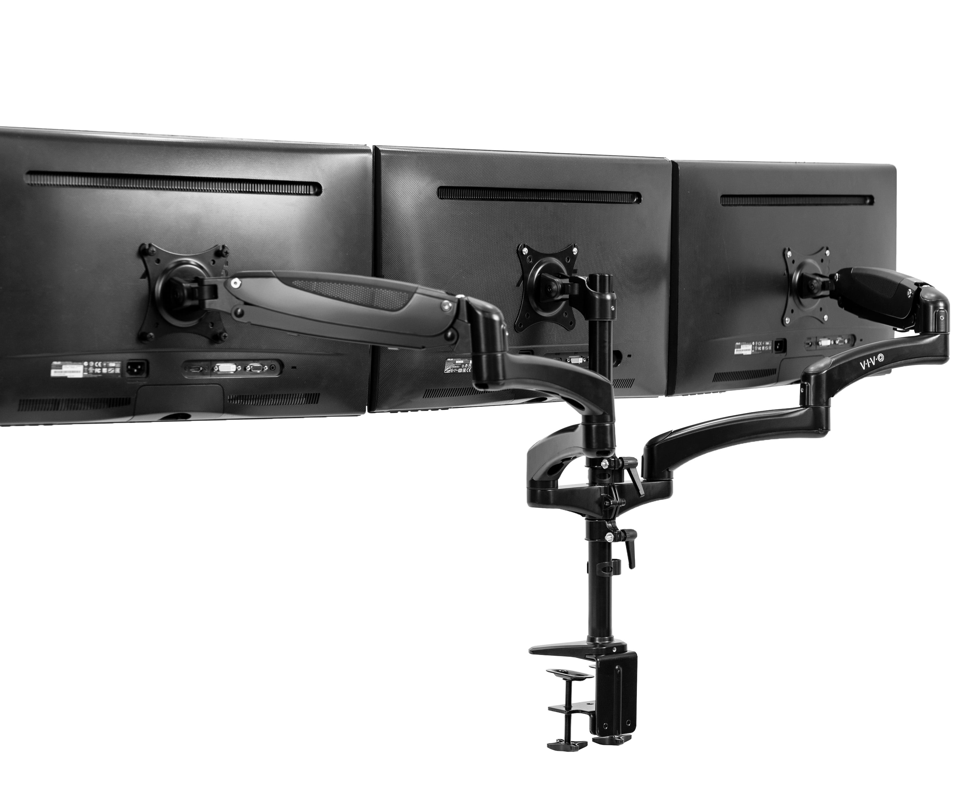 VIVO Black Triple Monitor Mount, 2 Pneumatic Arms + 1 Fixed, 3 Screens ...