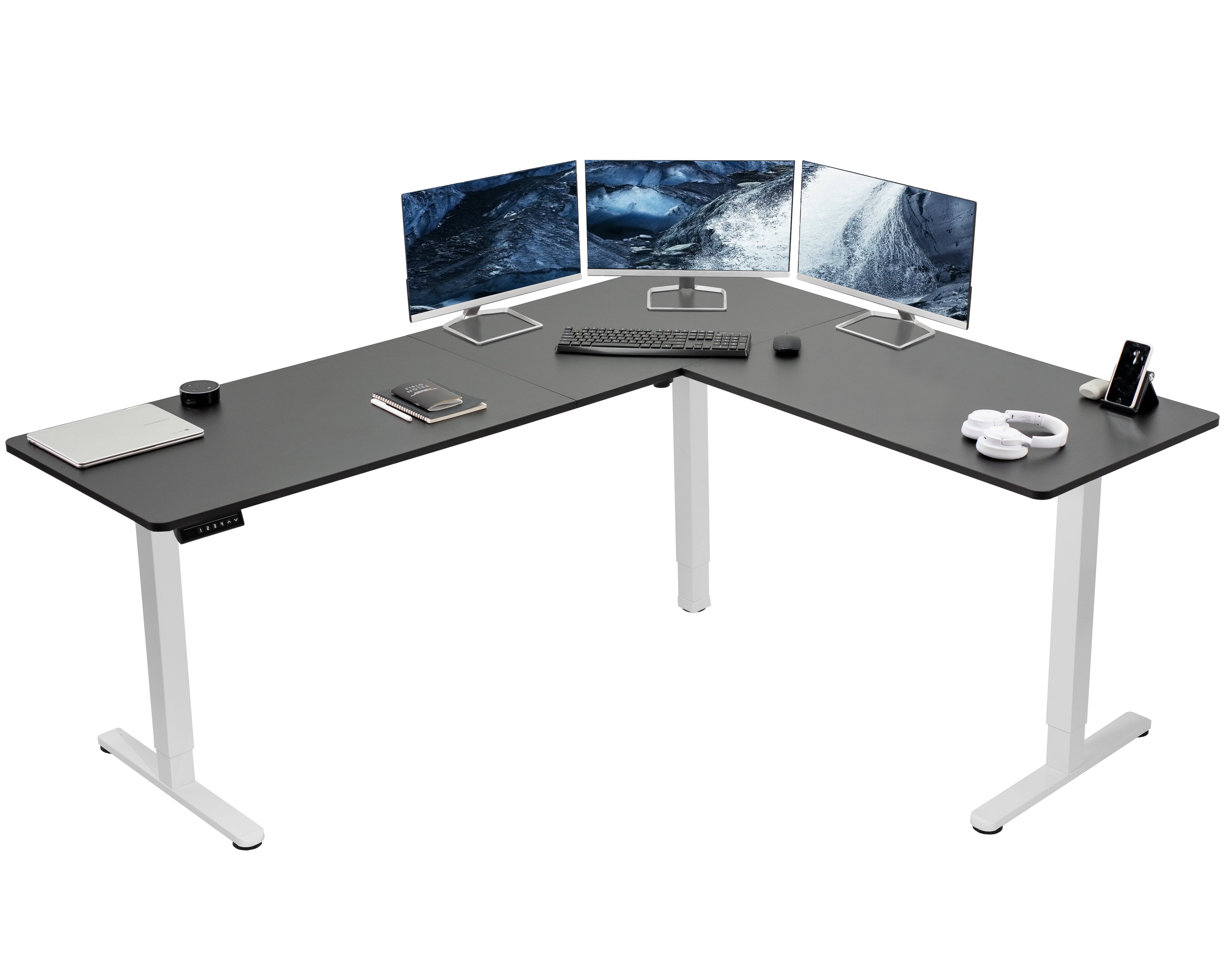 VIVO Black / White Electric 75" x 63" Corner Standing Desk, L-Shaped ...