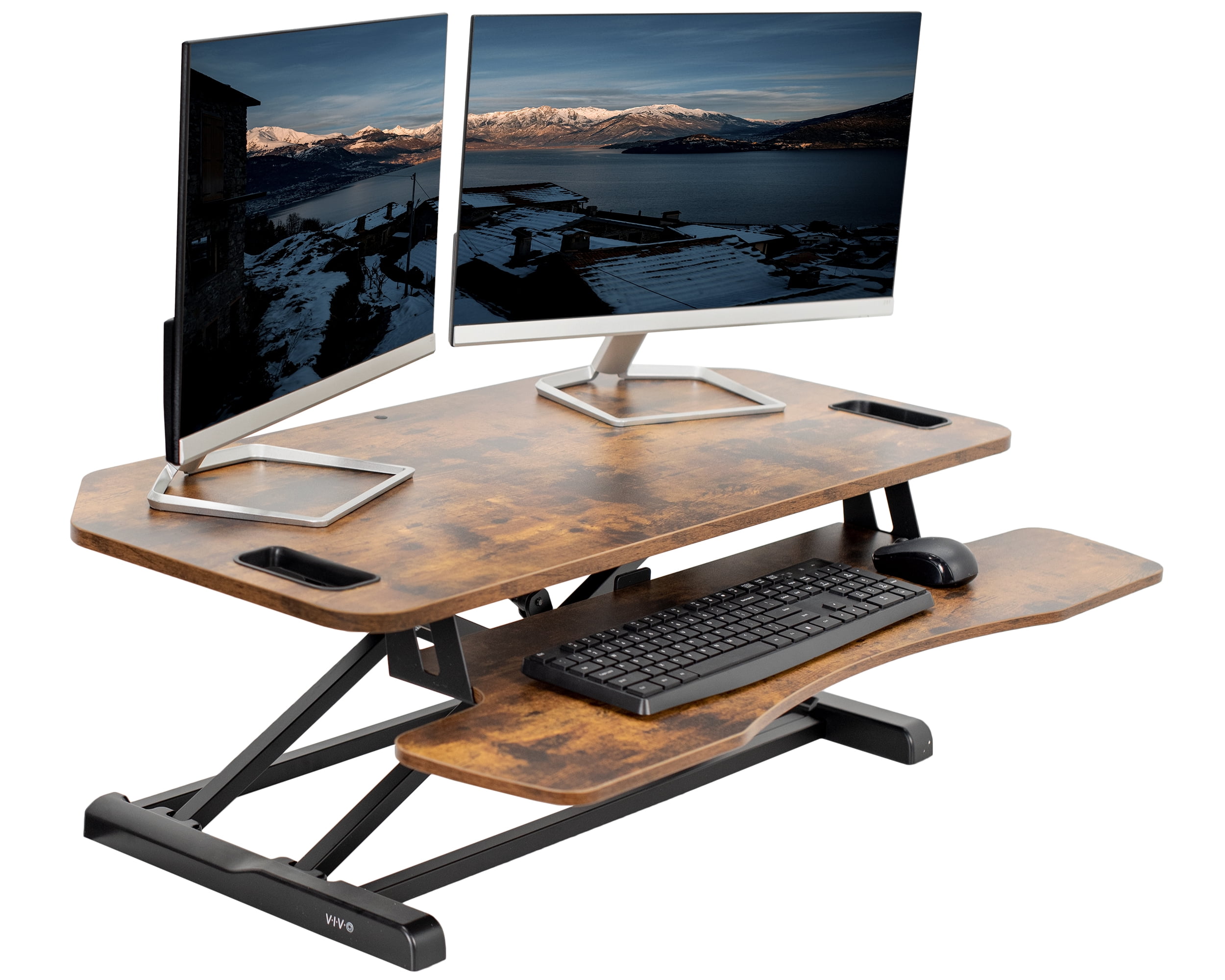 VIVO Corner 38" Desktop Sit-Stand Monitor Riser, Rustic Vintage Brown ...