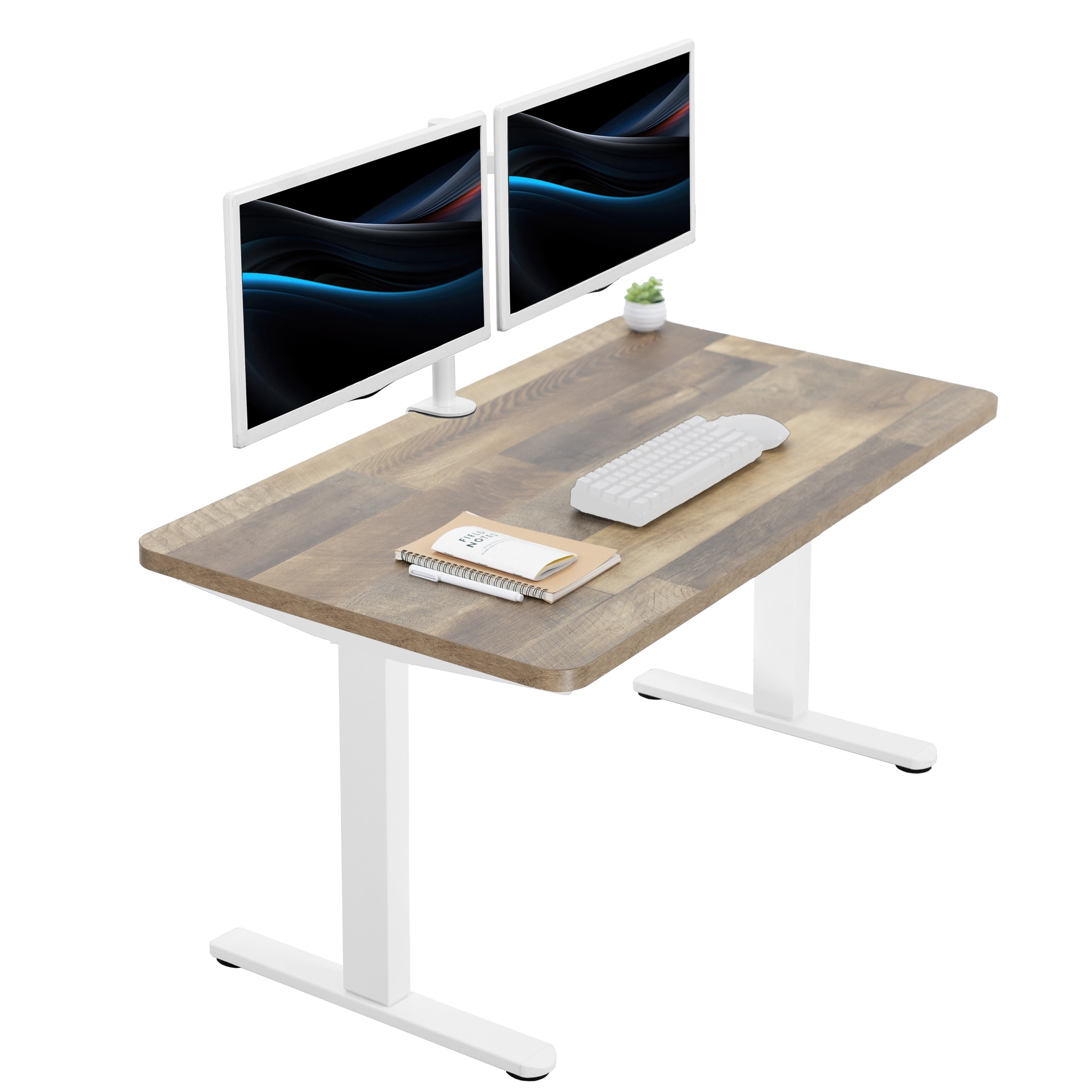 VIVO Electric 43” x 24” Stand Up Desk | Reclaimed Wood Table Top, White ...