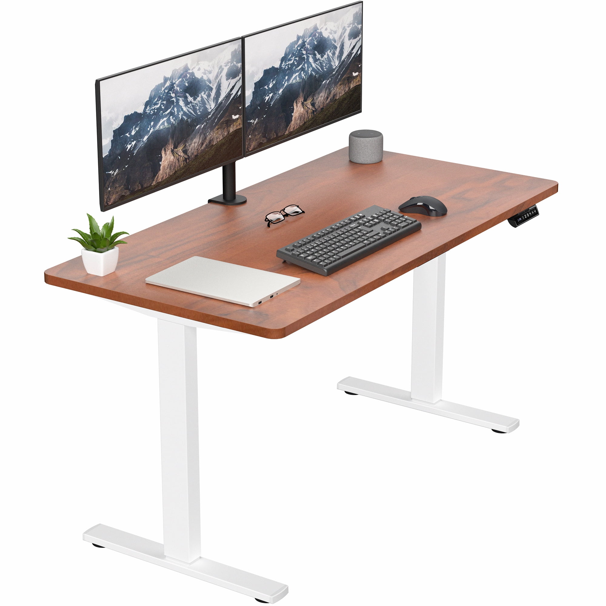 VIVO Electric 55” x 28” Stand Up Desk, Dark Walnut Table Top, White ...