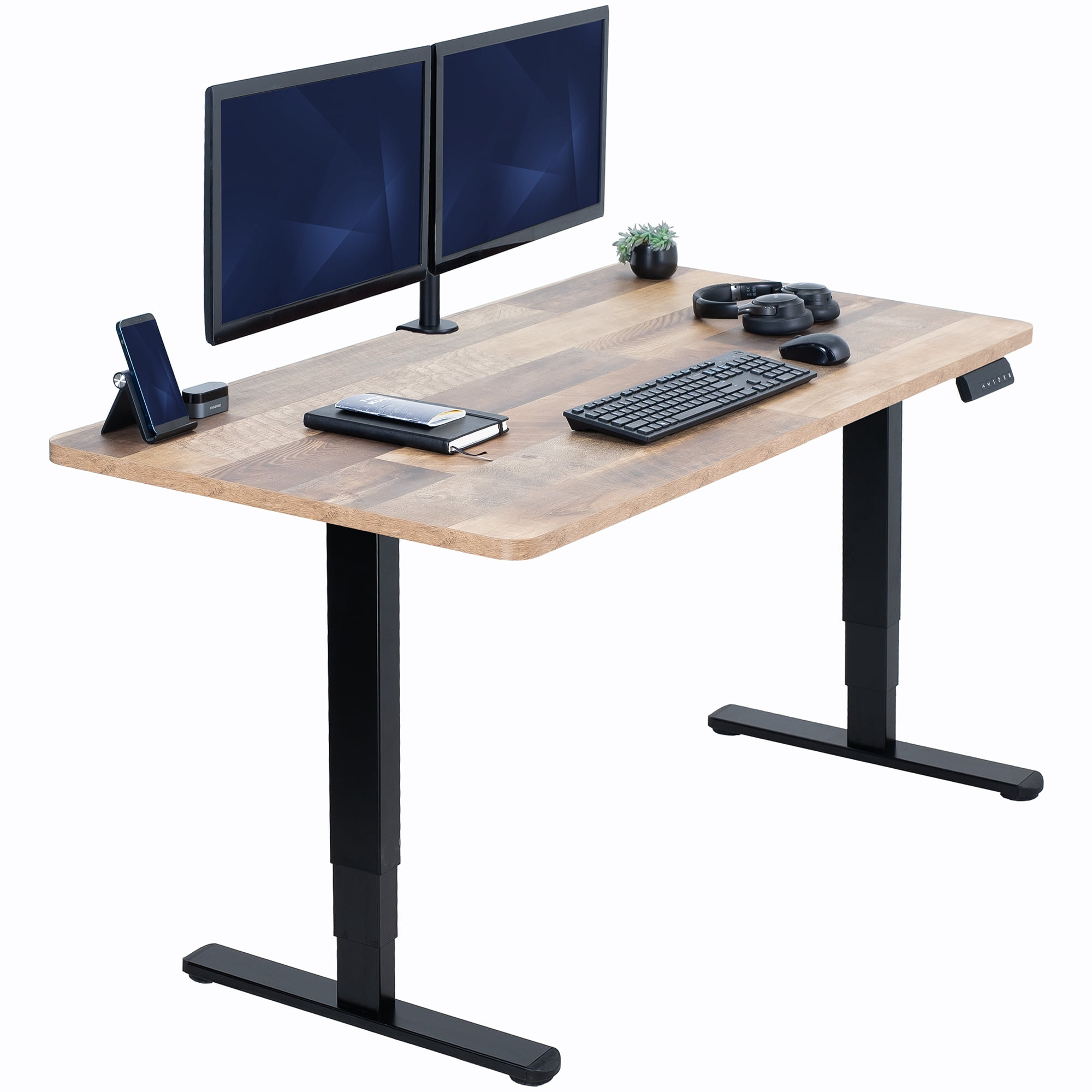VIVO Electric 55" x 28" Stand Up Desk, Reclaimed Wood Table Top, Black ...