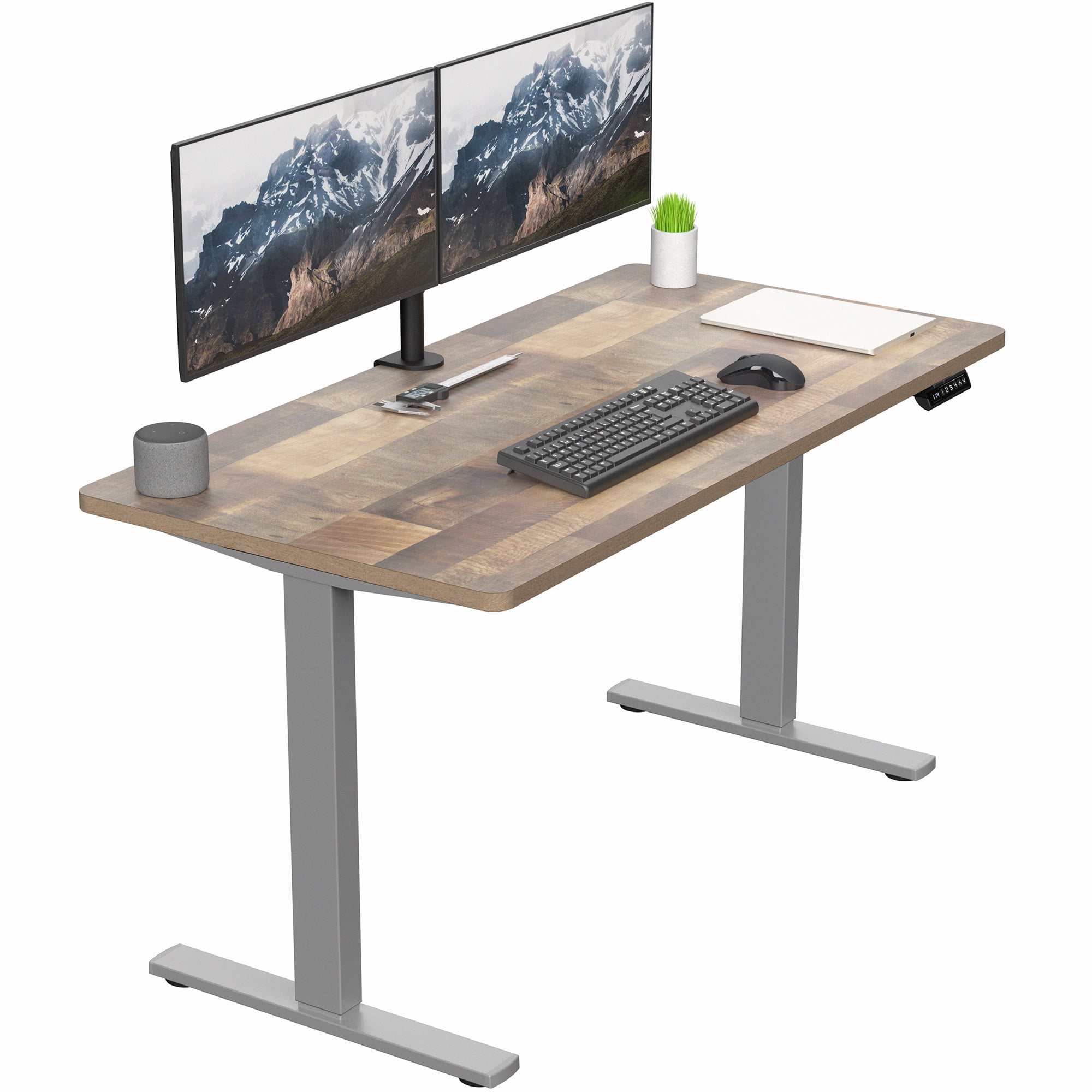 VIVO Electric 55” x 28” Stand Up Desk, Reclaimed Wood Table Top, Gray ...