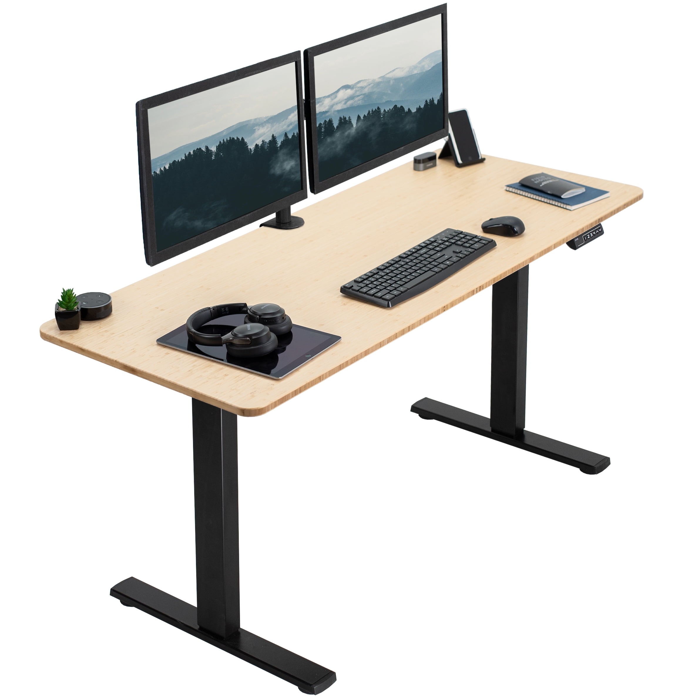 VIVO Bamboo Stand Up Desk | 60” x 24”, Black Steel Frame, Electric ...