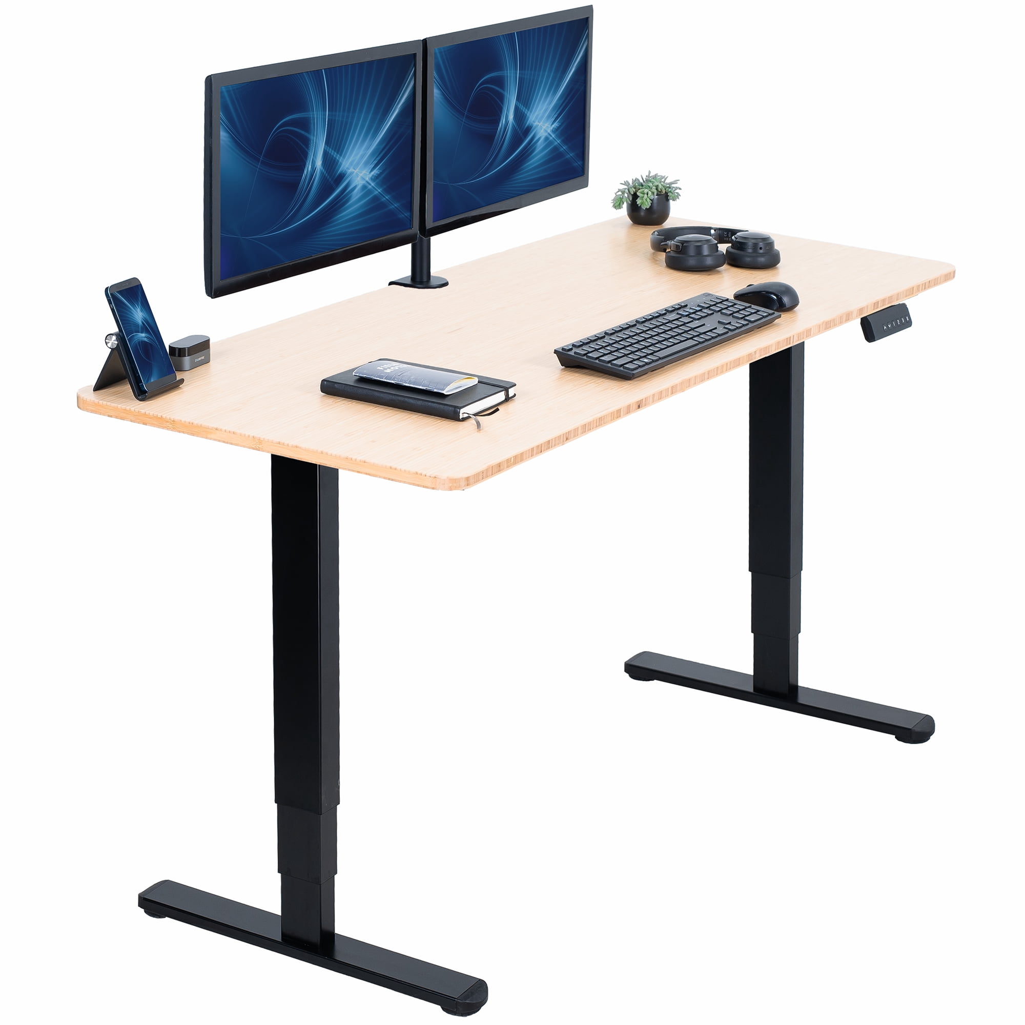VIVO Electric 60" x 24" Stand Up Desk, Bamboo Table Top, Black Frame ...