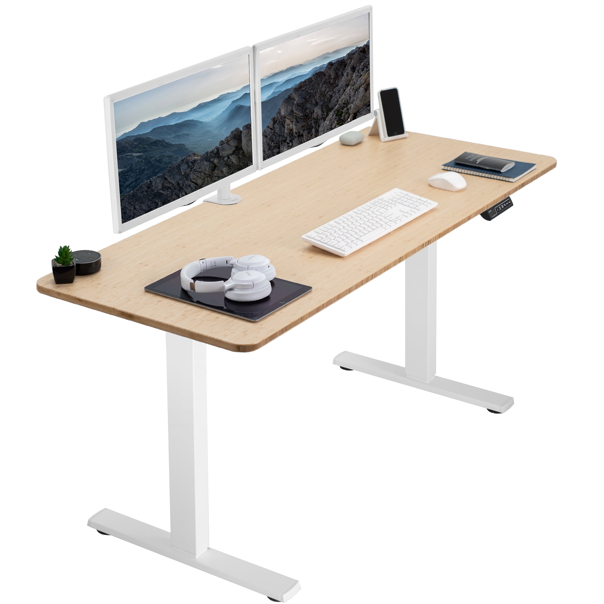 VIVO Adjustable Height Office Computer Stand Up Desk, 60” x 24”, Bamboo ...