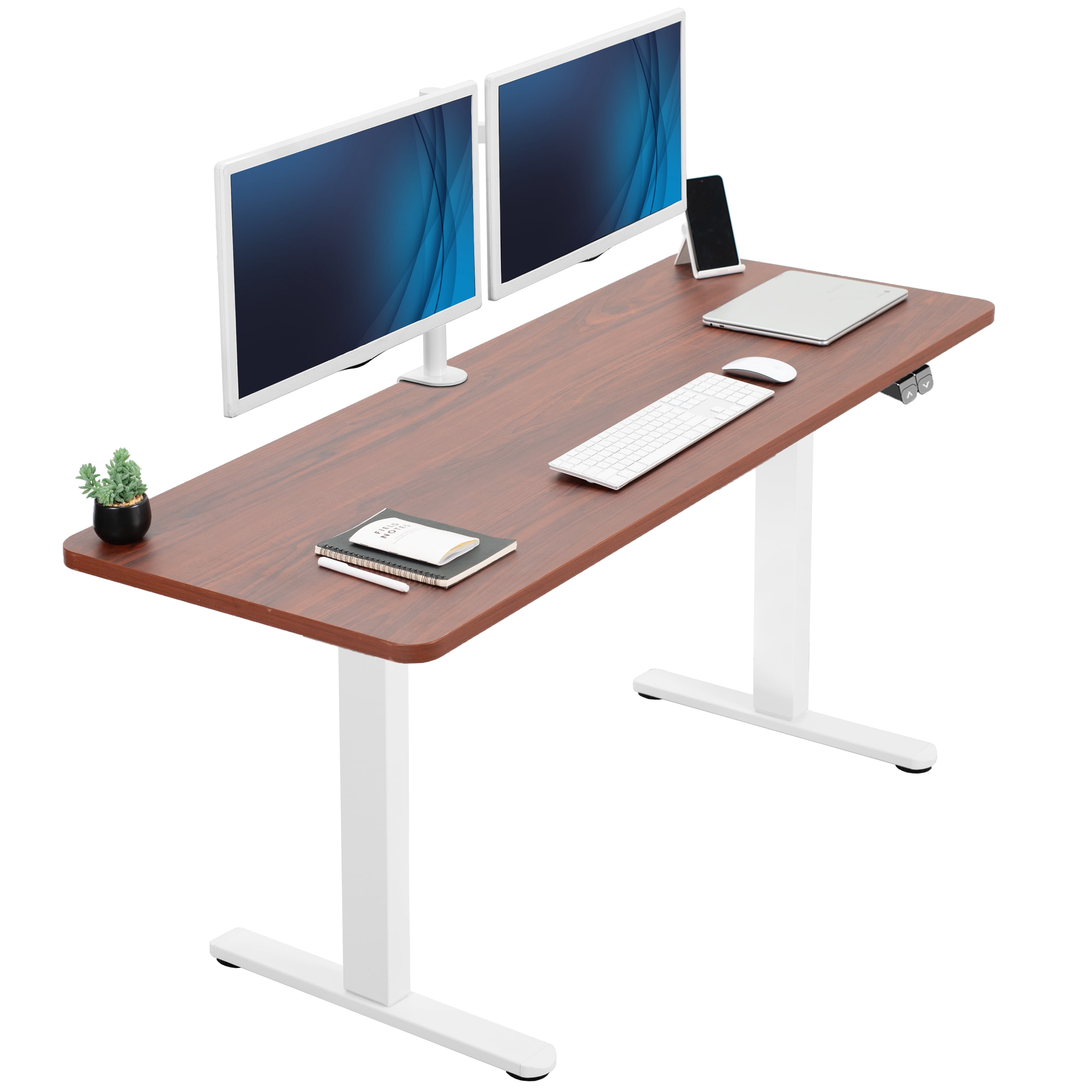 VIVO Electric Stand Up Desk, 60” x 24”, Dark Walnut Table Top, White ...