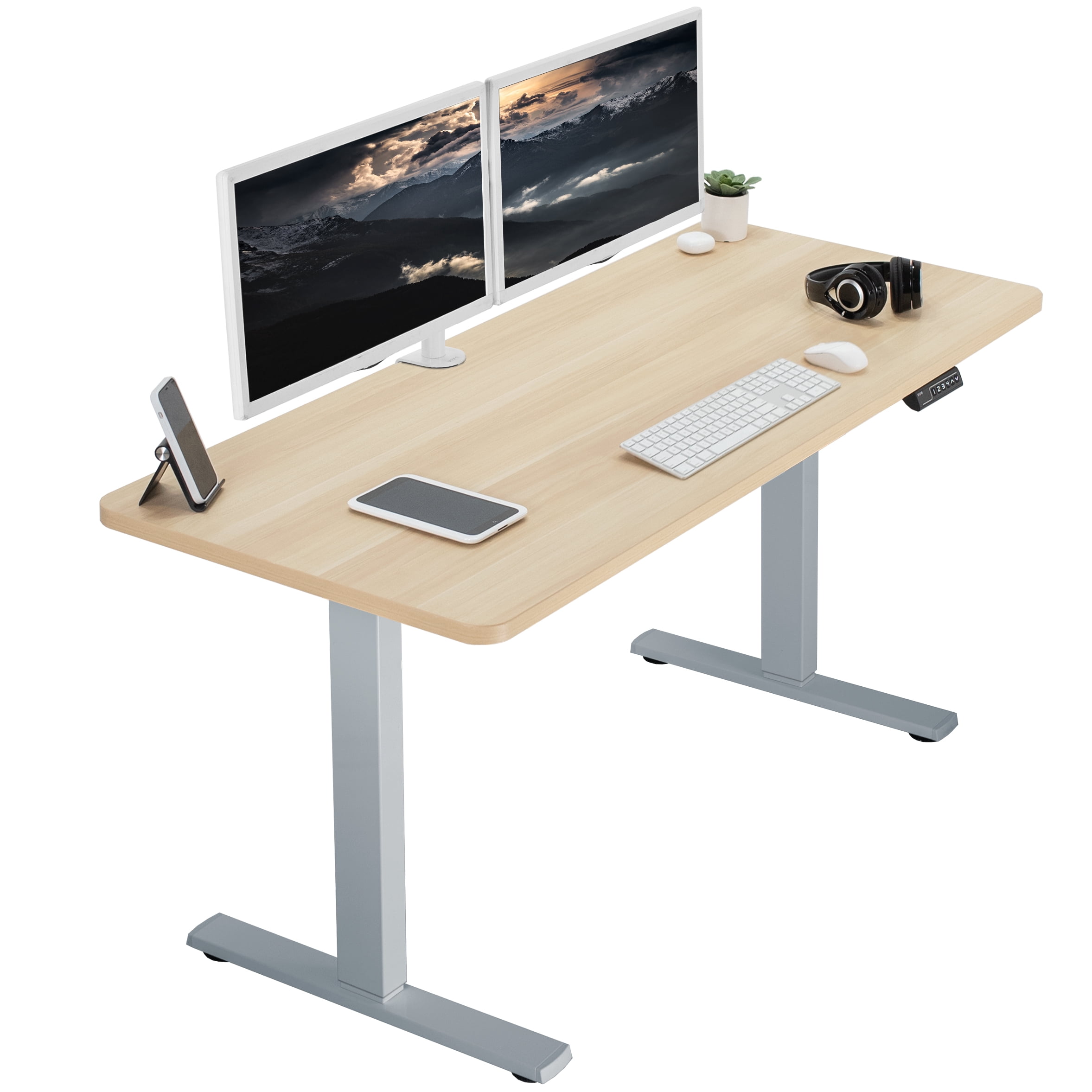 VIVO Electric 60” x 24” Stand Up Desk, Light Wood Table Top, Gray Frame ...