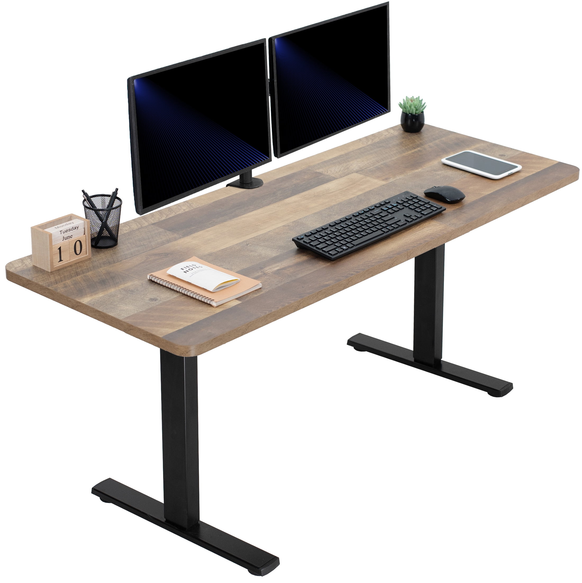 VIVO Electric 60” x 24” Stand Up Desk | Reclaimed Wood Table Top, Black ...