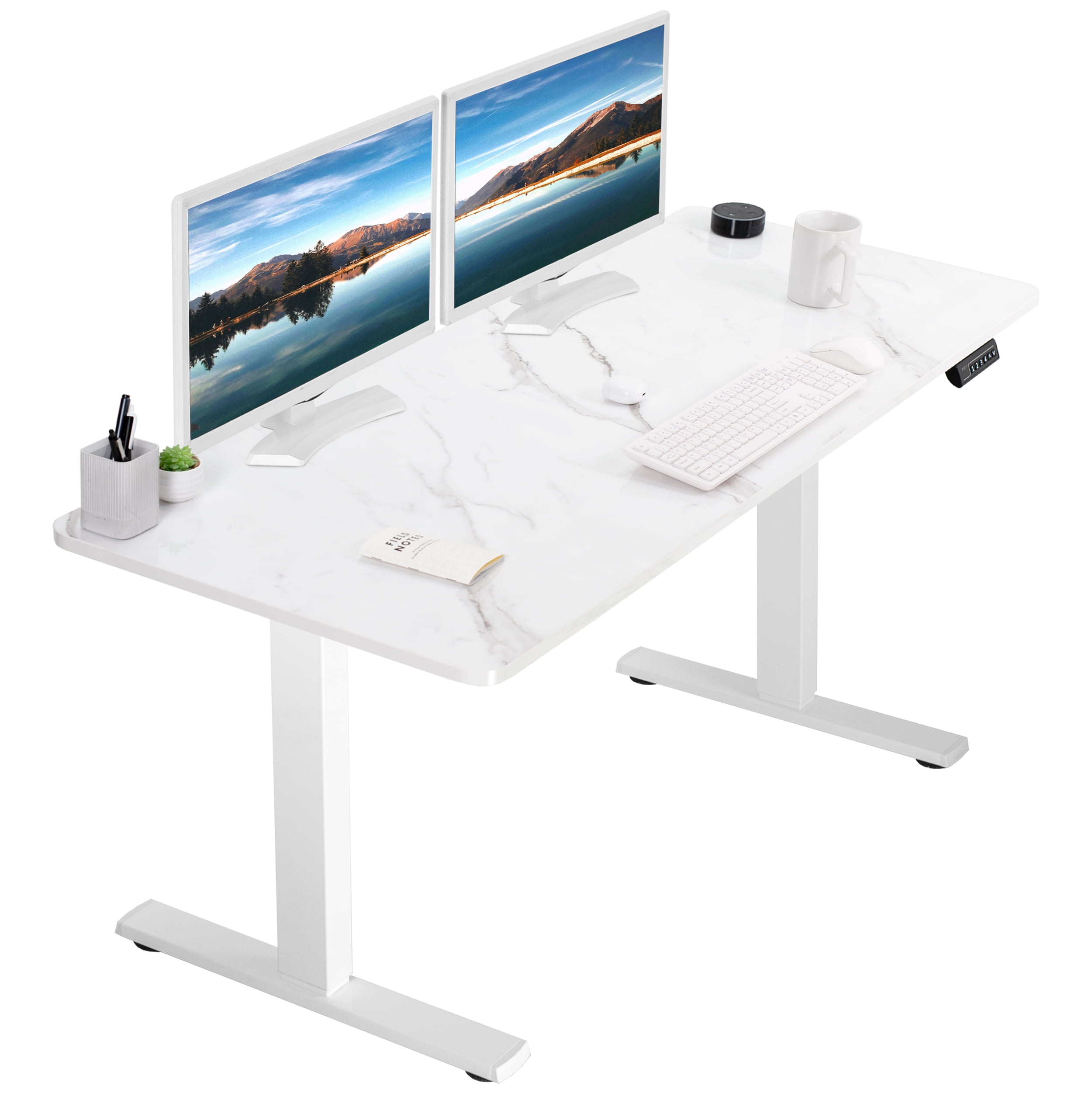 VIVO Electric 60” x 24” Stand Up Desk, White Marble Dry Erase Top ...