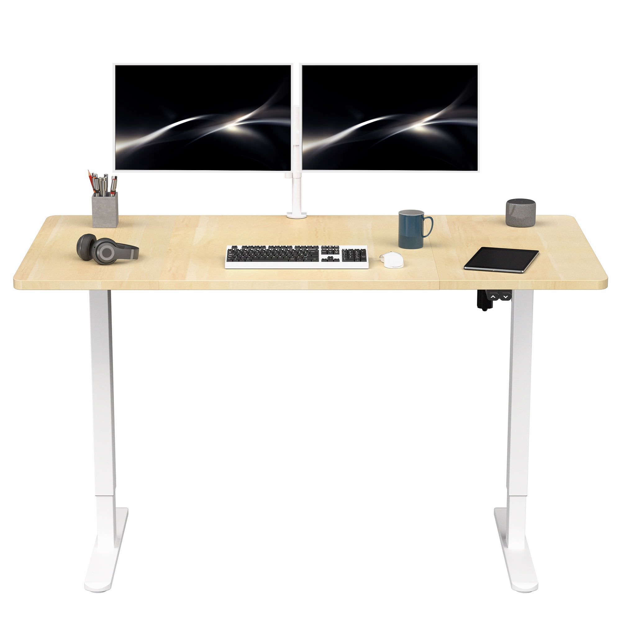 VIVO Electric 60” x 30” Stand Up Desk, Light Wood Table Top, White ...