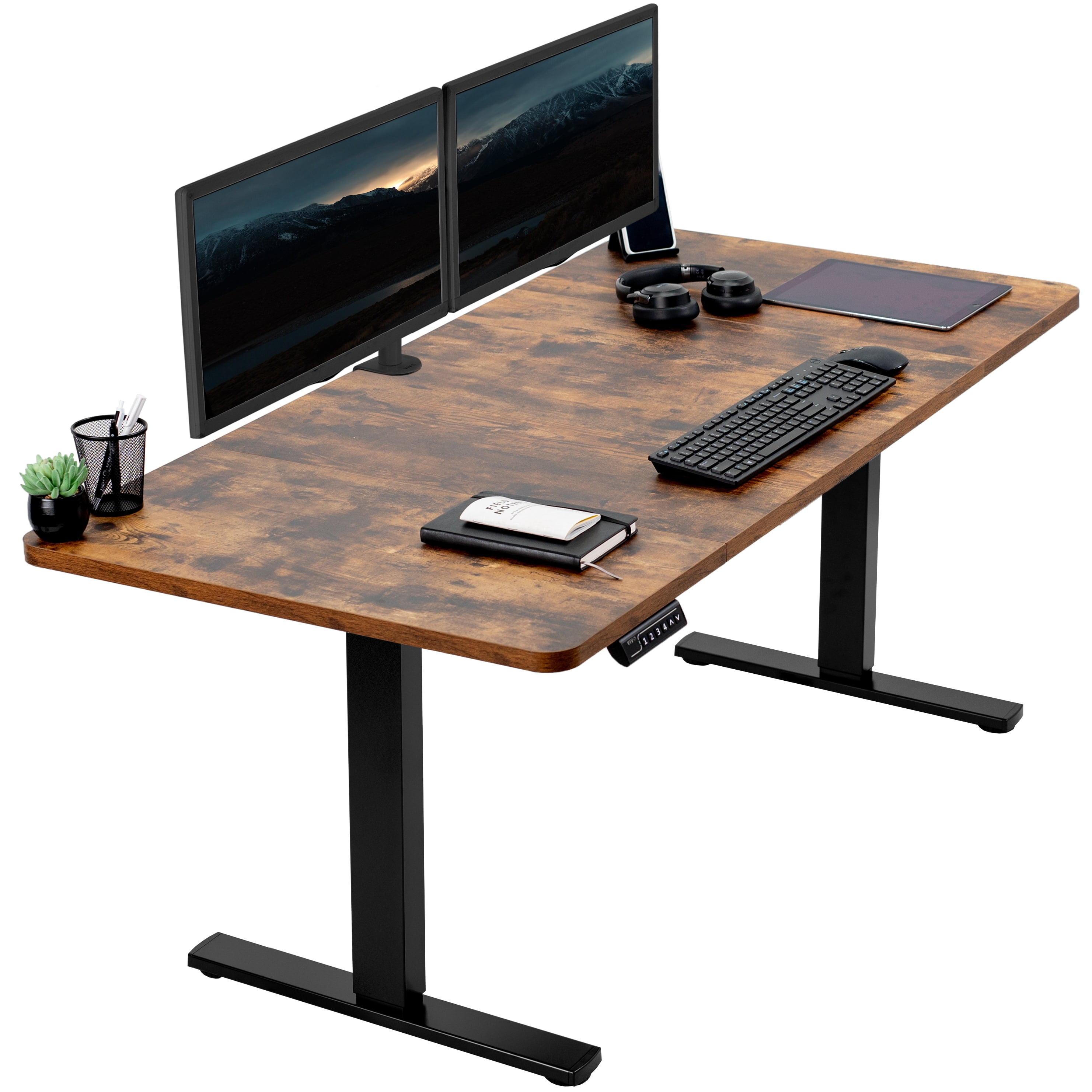 VIVO Electric 60” x 30” Stand Up Desk, Rustic Vintage Brown Top, Black ...