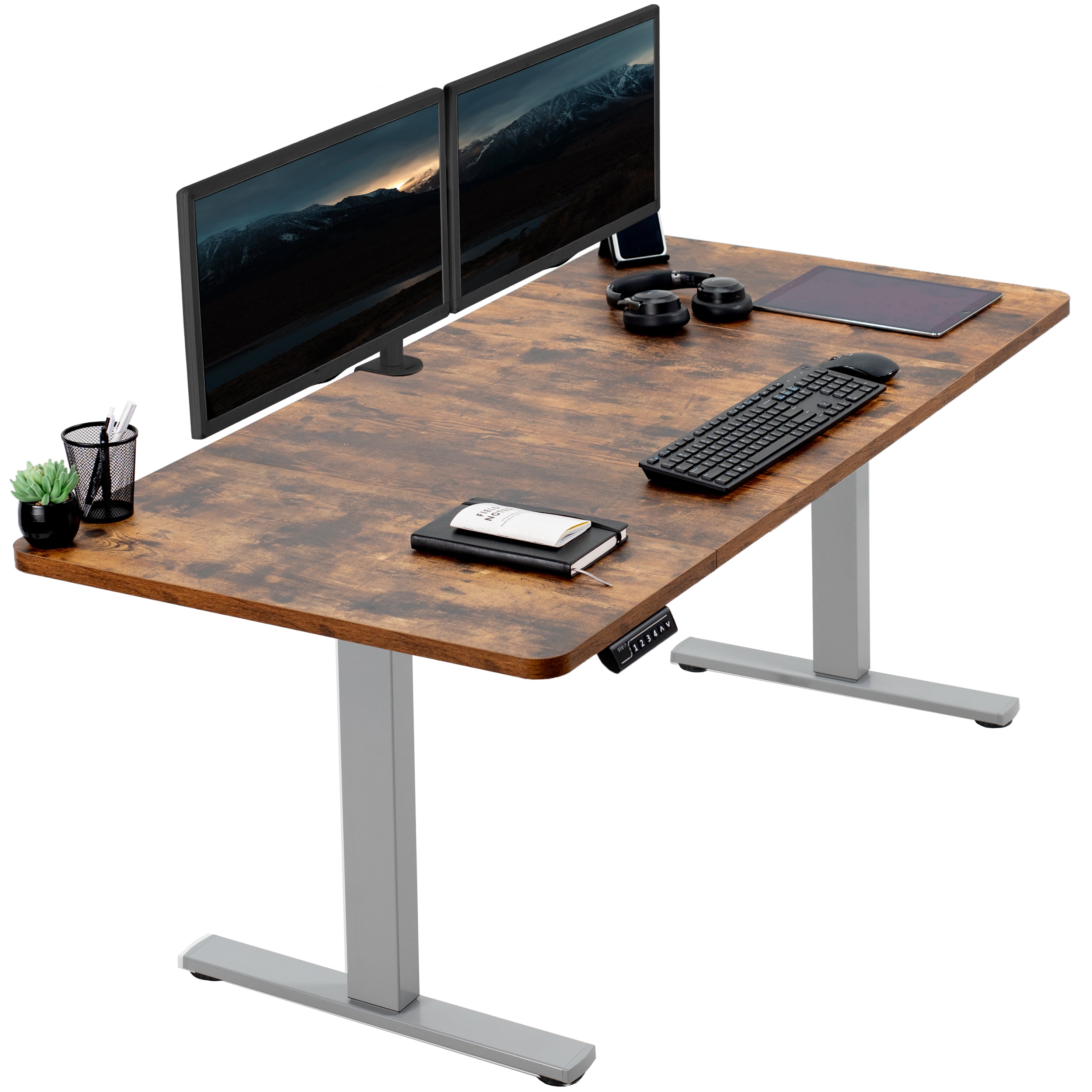 VIVO Electric 60” x 30” Stand Up Desk, Rustic Vintage Brown Top, Gray ...