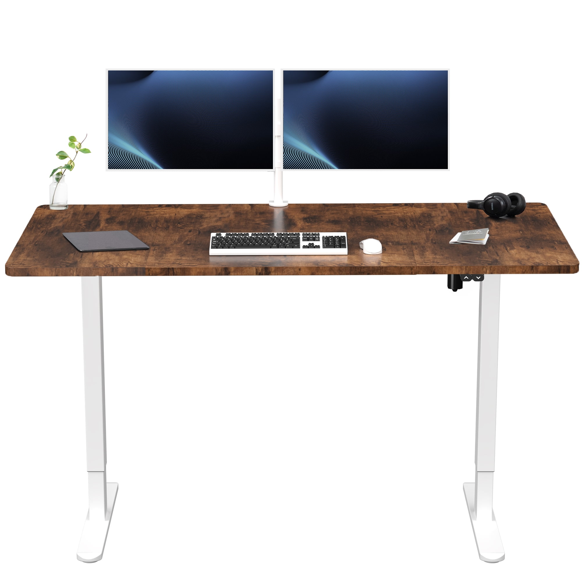 VIVO Electric 60” x 30” Stand Up Desk, Vintage Brown Table Top, White ...