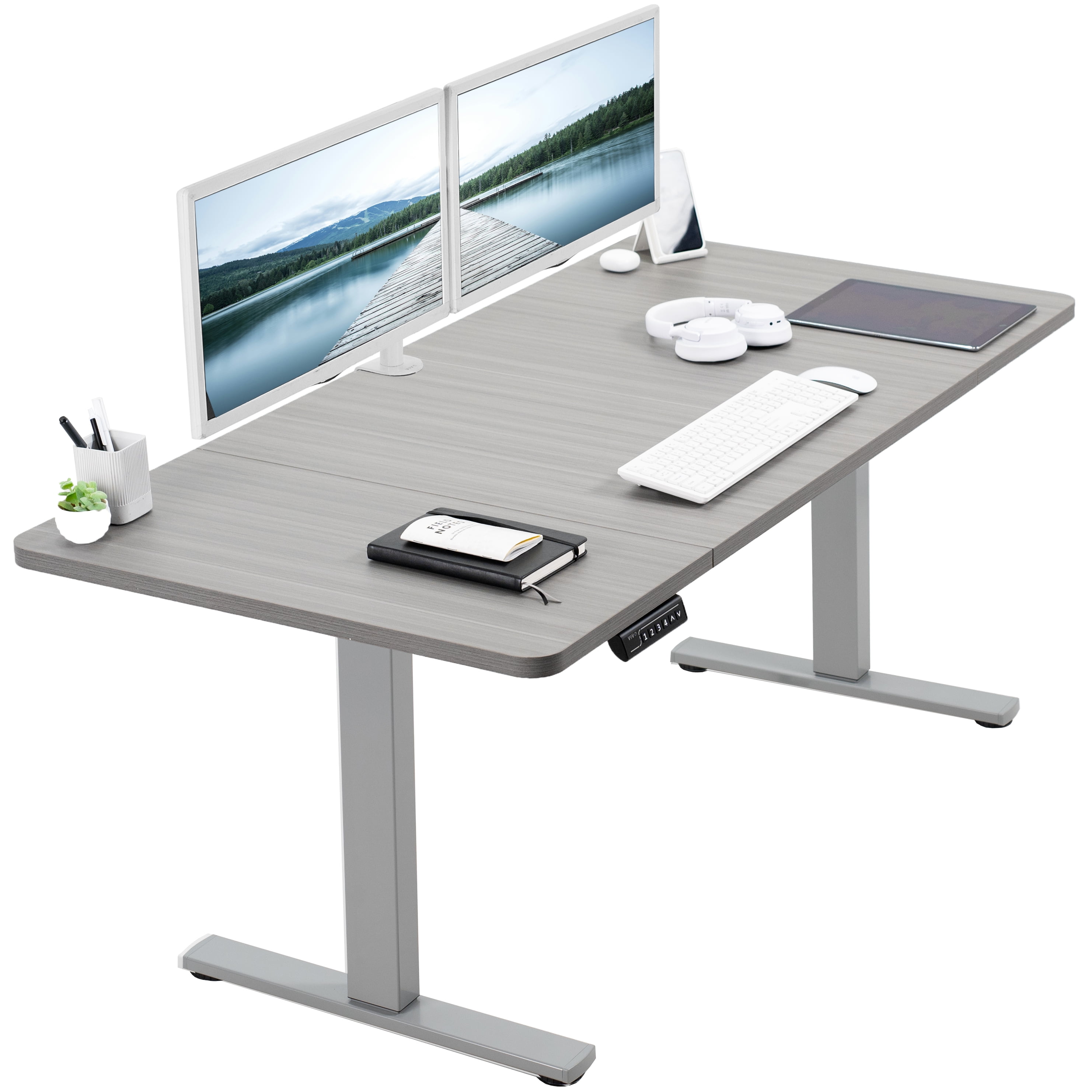 VIVO Electric 60” x 30” Stand Up Desk Workstation, Dark Gray Top, Gray ...