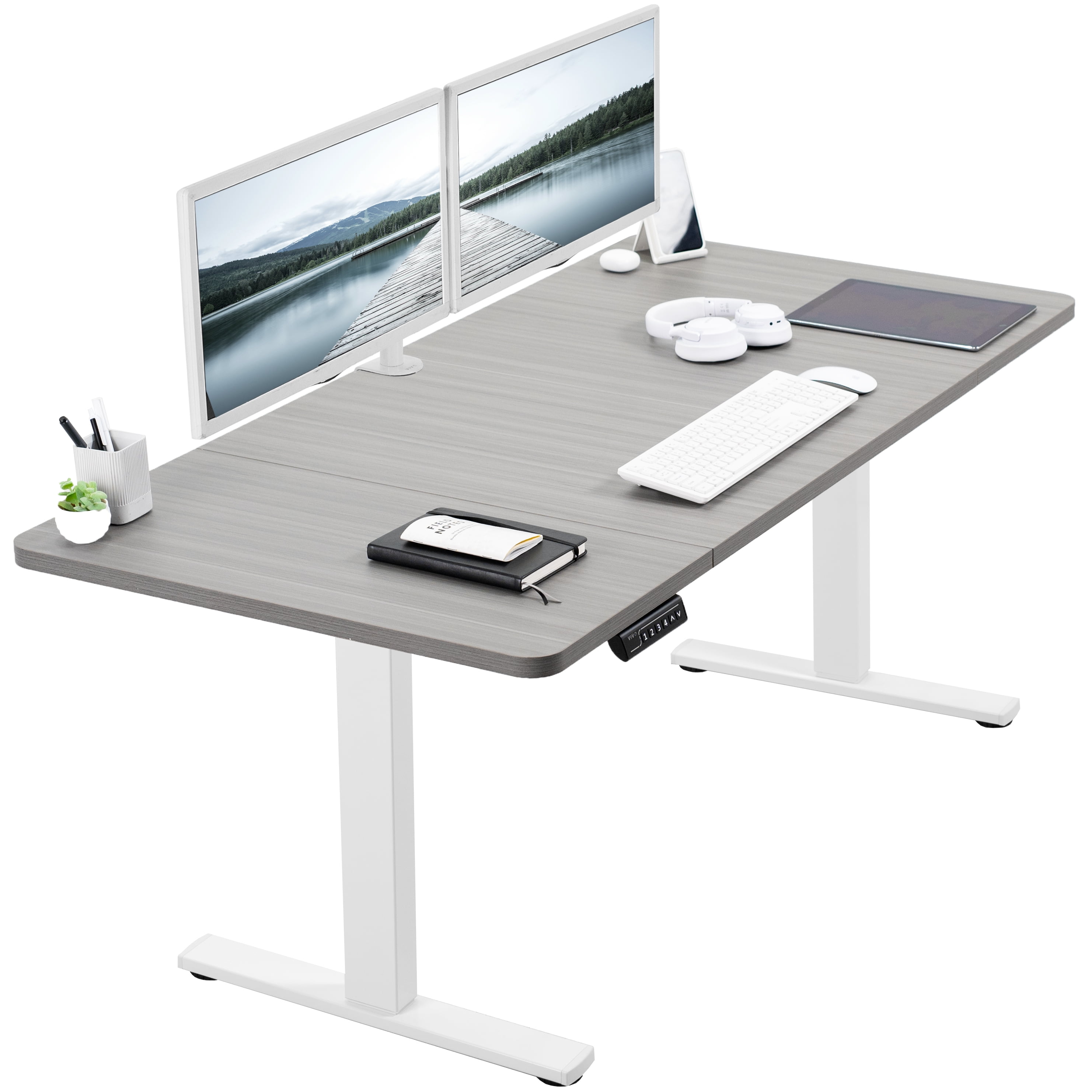 VIVO Electric 60” x 30” Stand Up Desk Workstation, Dark Gray Top, White ...