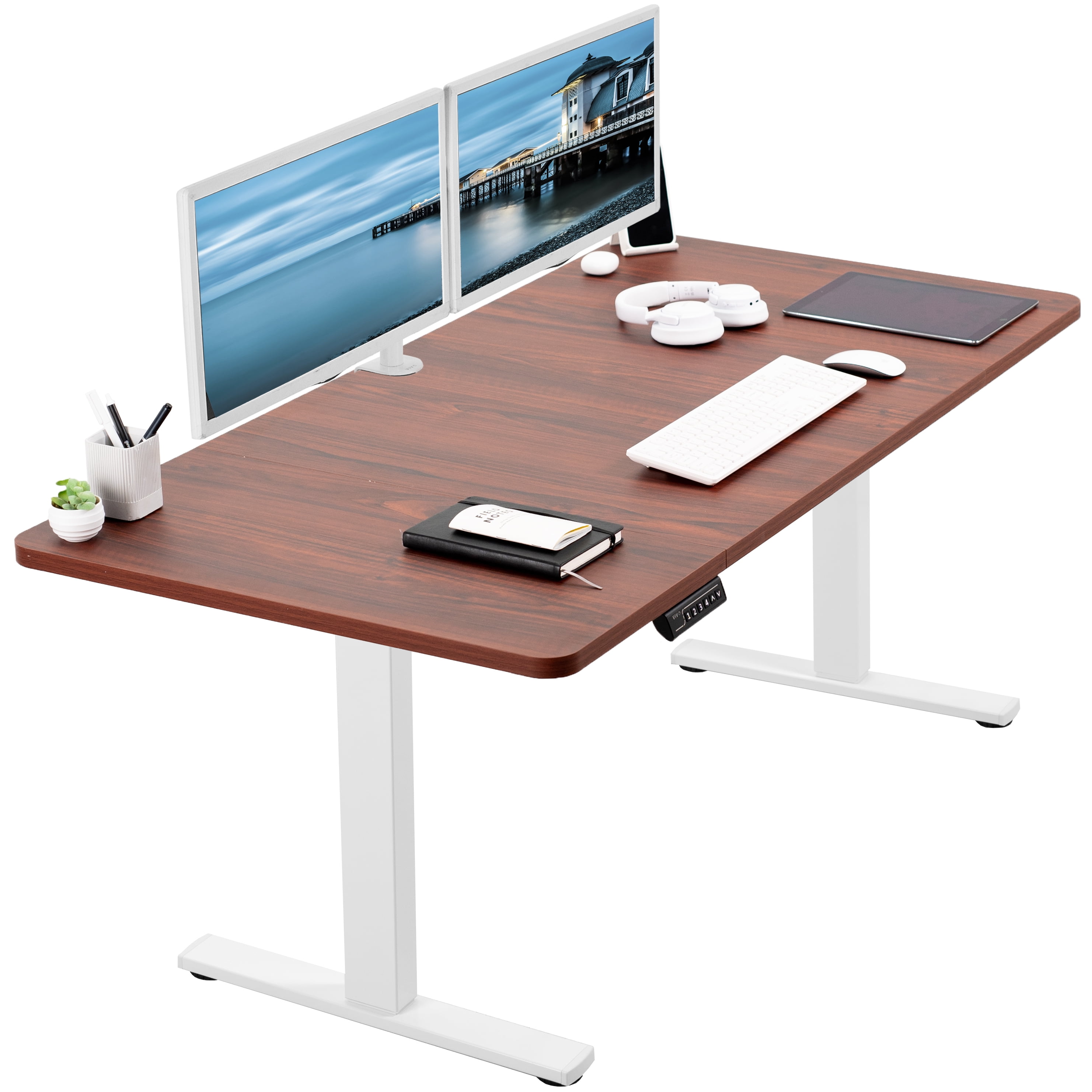 VIVO Electric 60” x 30” Stand Up Desk Workstation, Dark Walnut Top ...