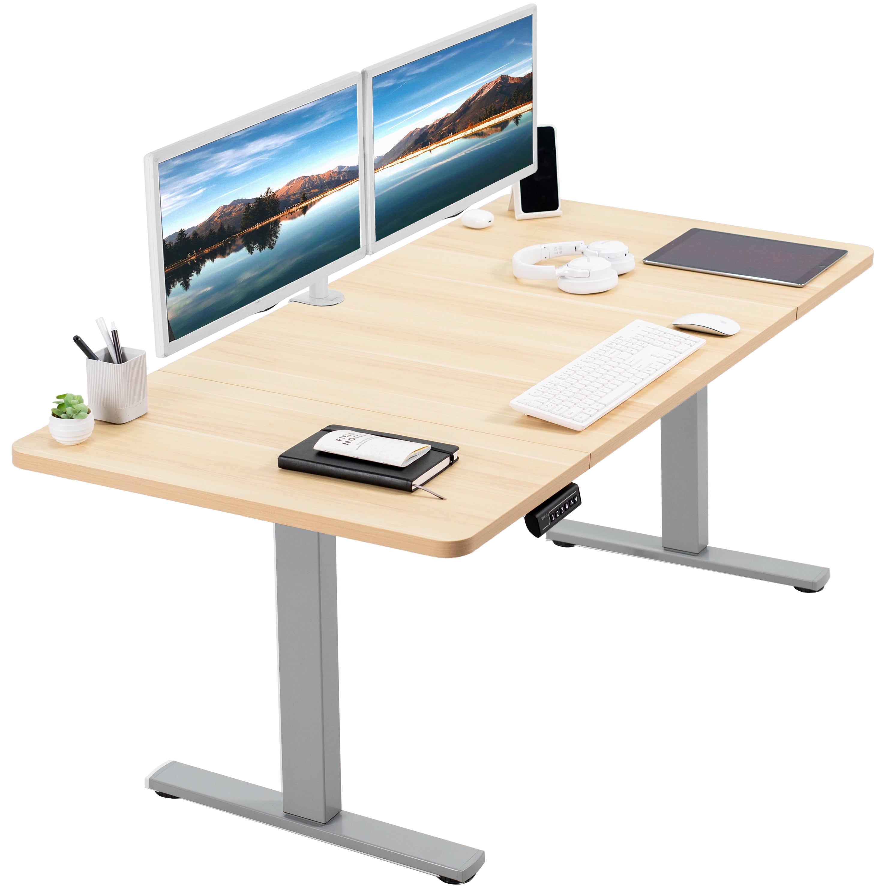 VIVO Electric 60” x 30” Stand Up Desk Workstation, Light Wood Top, Gray ...