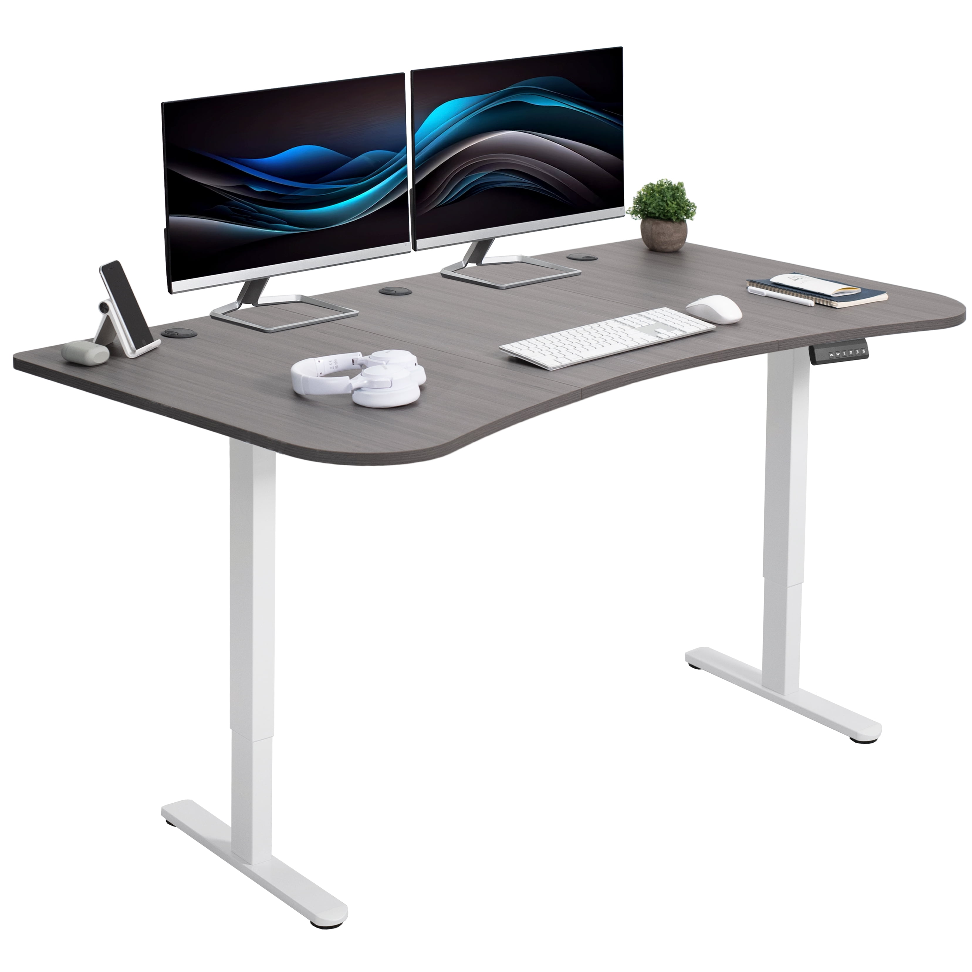 VIVO Electric Adjustable Desk, 63 x 32 Inch Dark Gray Top, White Steel ...