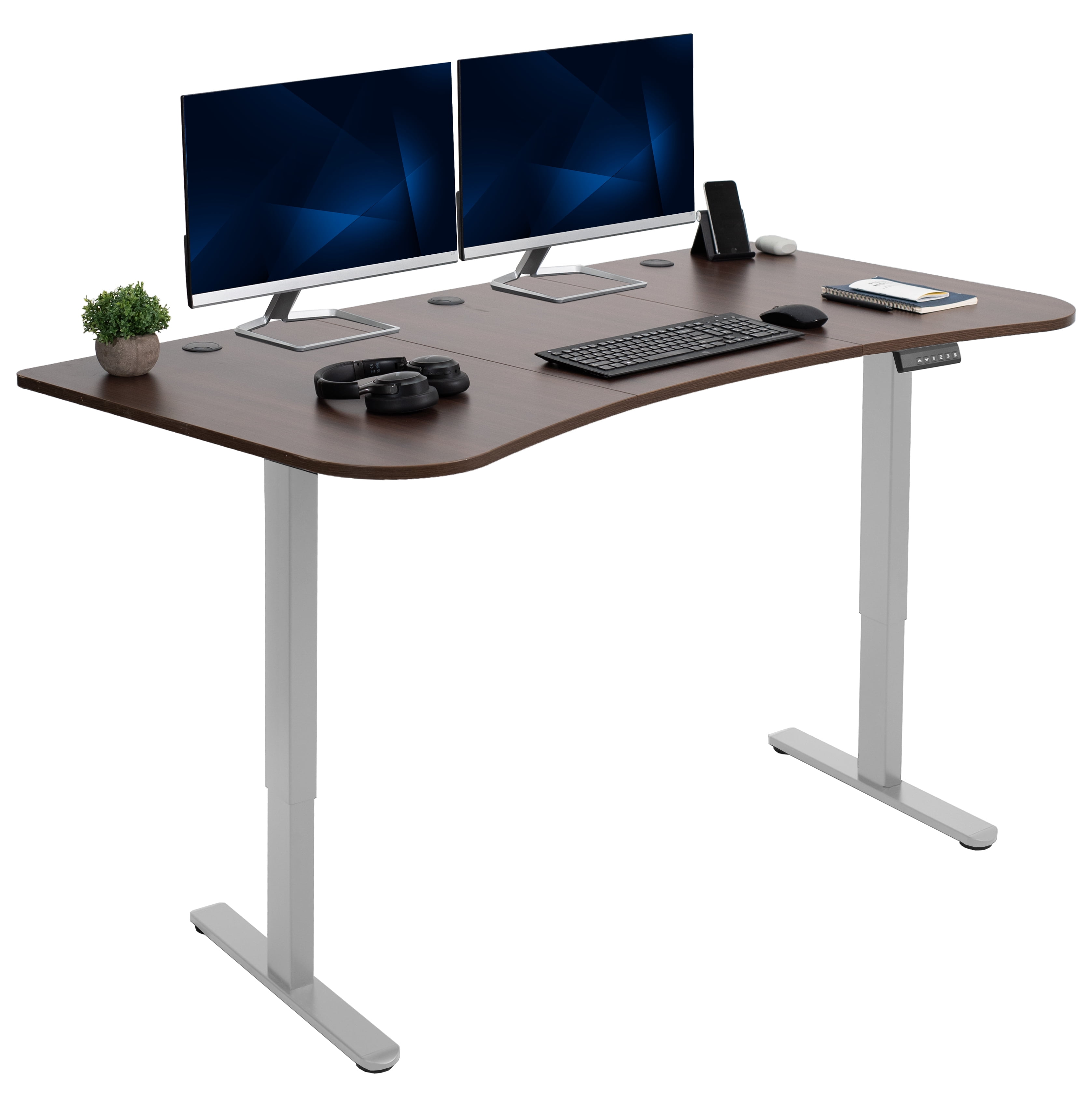 VIVO Electric 63” x 32” Stand Up Desk, Dark Walnut Table Top, Gray ...