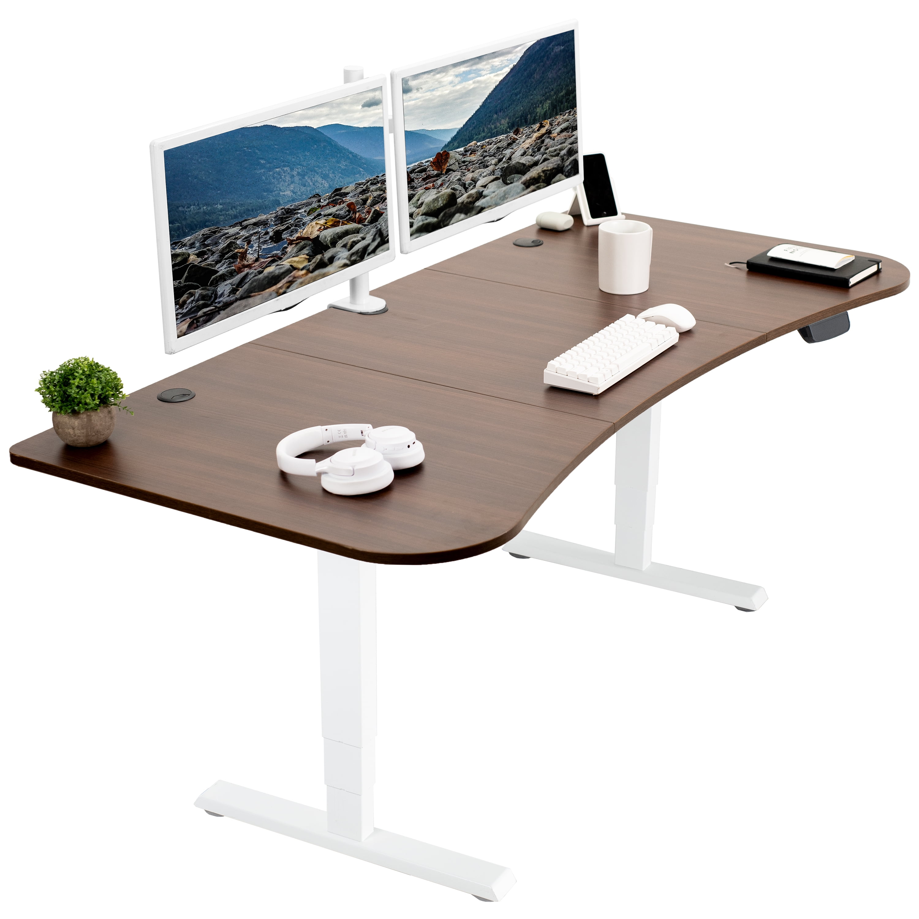 VIVO Electric 63" x 32" Stand Up Desk, Dark Walnut Table Top, White ...