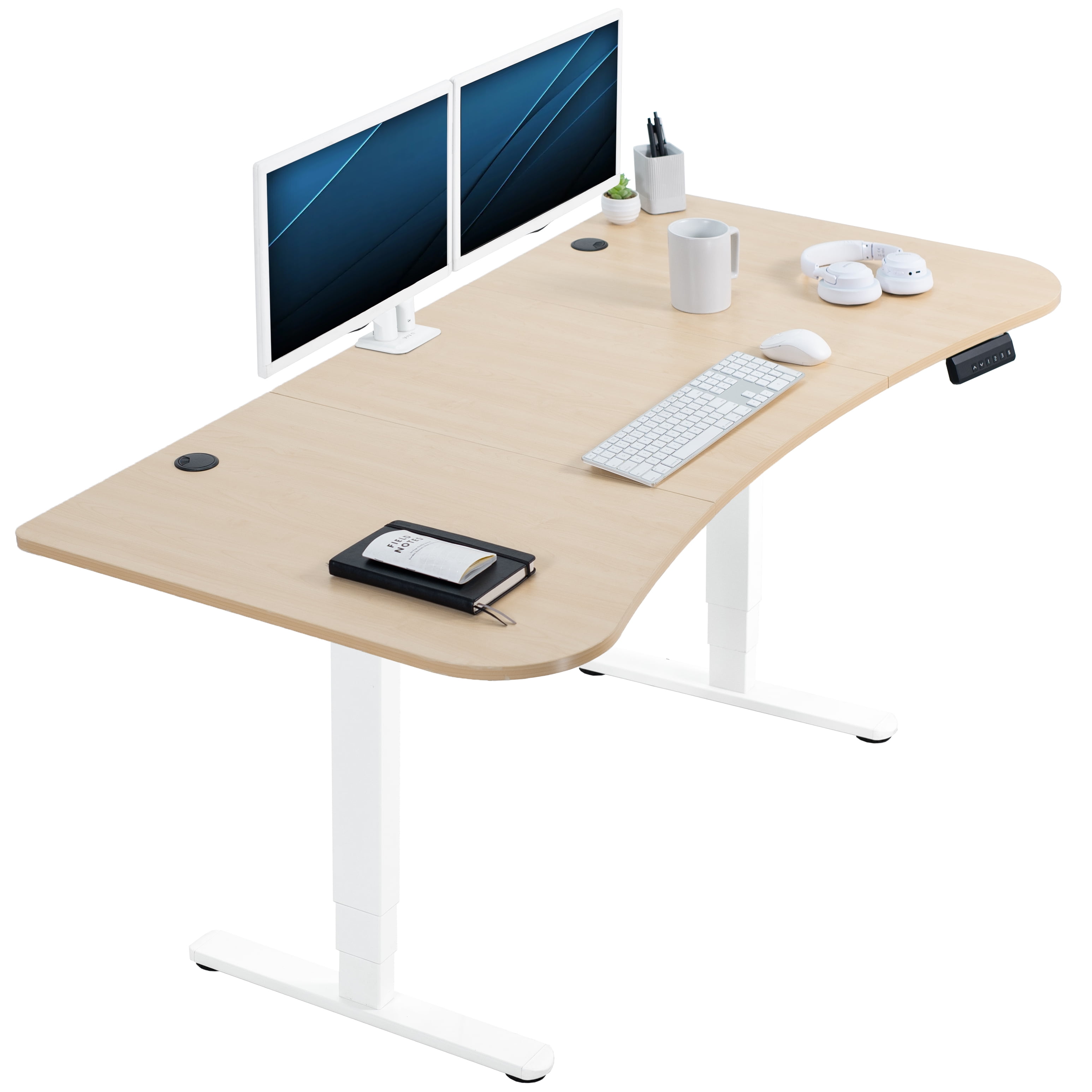 VIVO Electric 63" x 32" Stand Up Desk, Light Wood Table Top, White ...