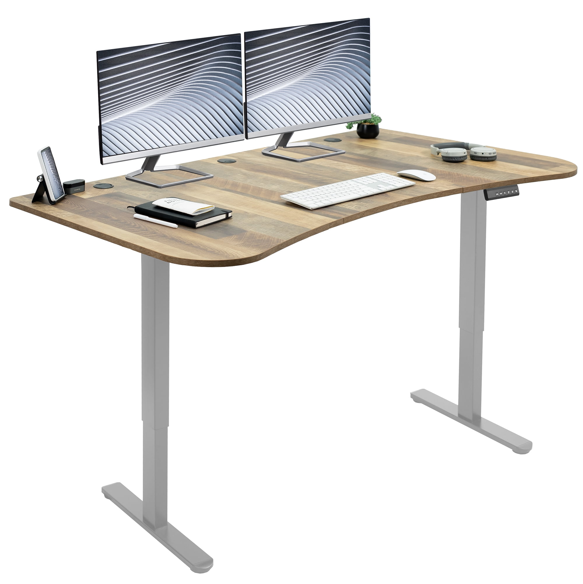 VIVO Electric 63” x 32” Stand Up Desk, Reclaimed Wood Table Top, Gray ...