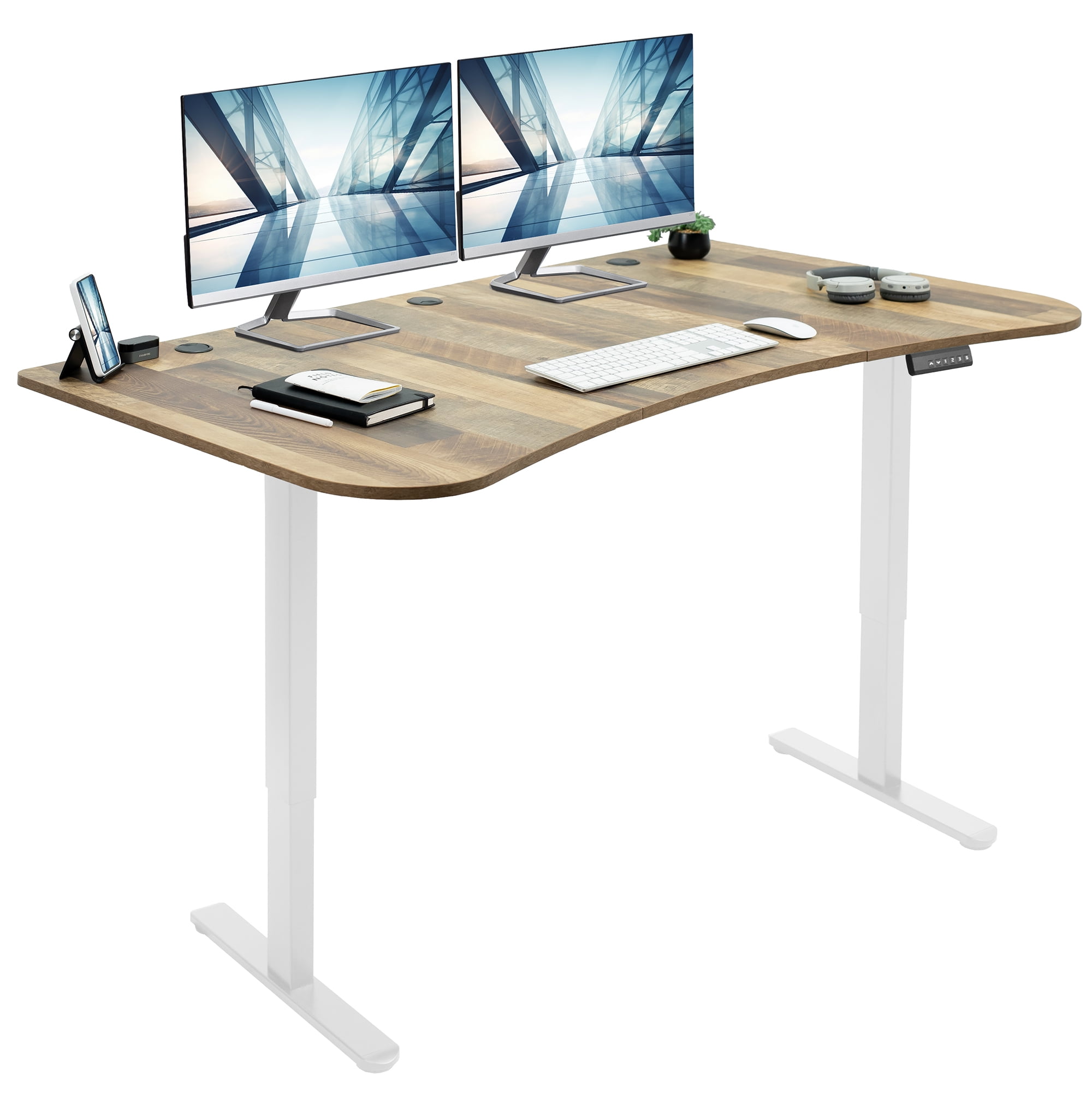 VIVO Electric 63” x 32” Stand Up Desk, Reclaimed Wood Table Top, White ...