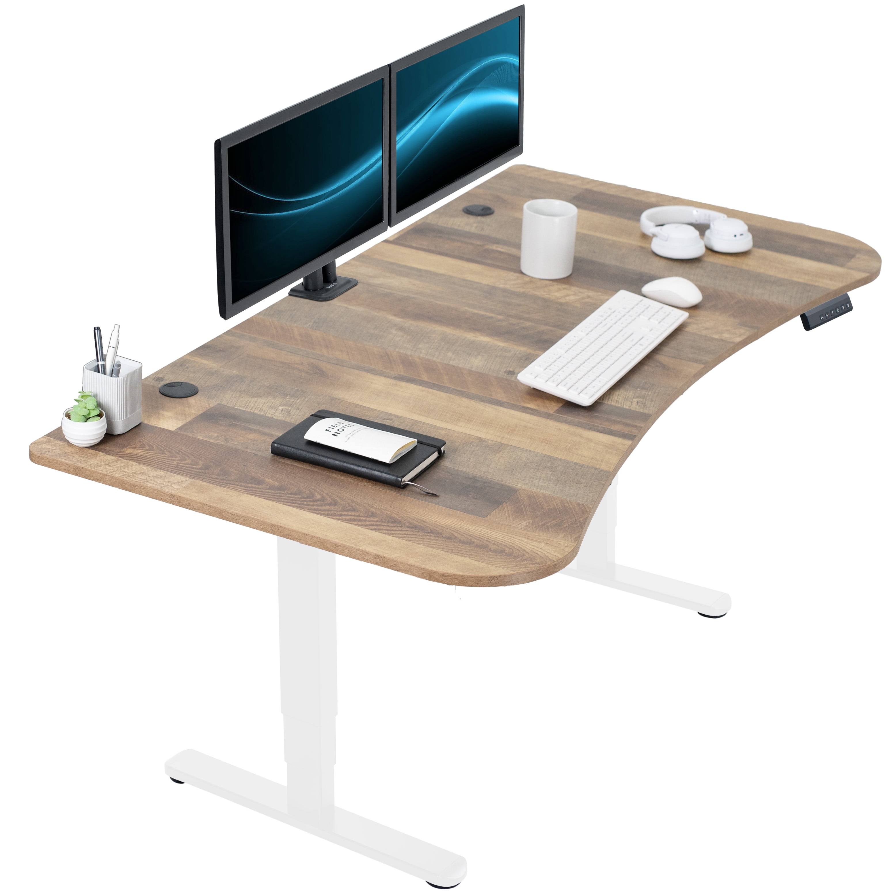 VIVO Electric 63" x 32" Stand Up Desk, Reclaimed Wood Table Top, White ...