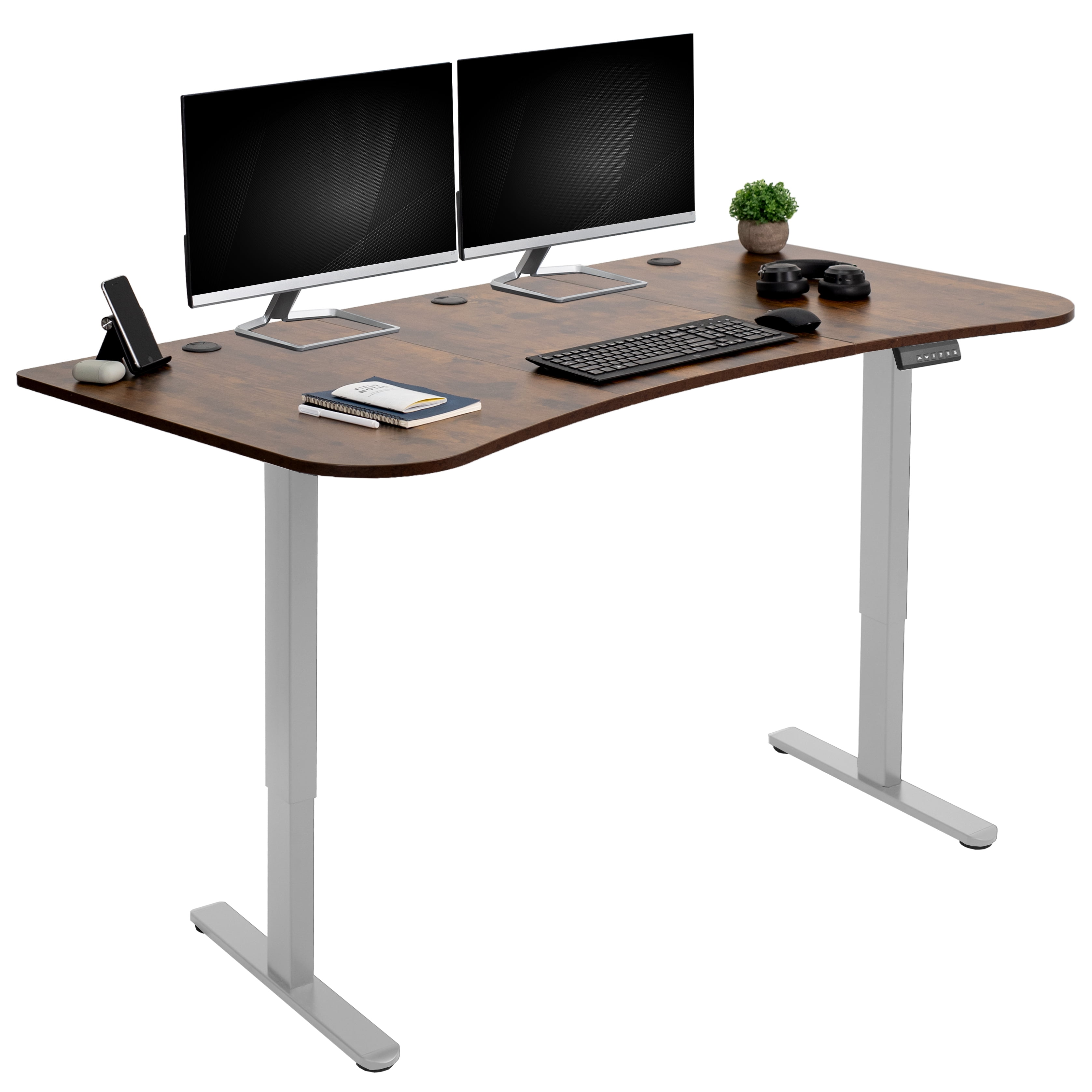 VIVO Electric 63” x 32” Stand Up Desk, Vintage Brown Table Top, Gray ...