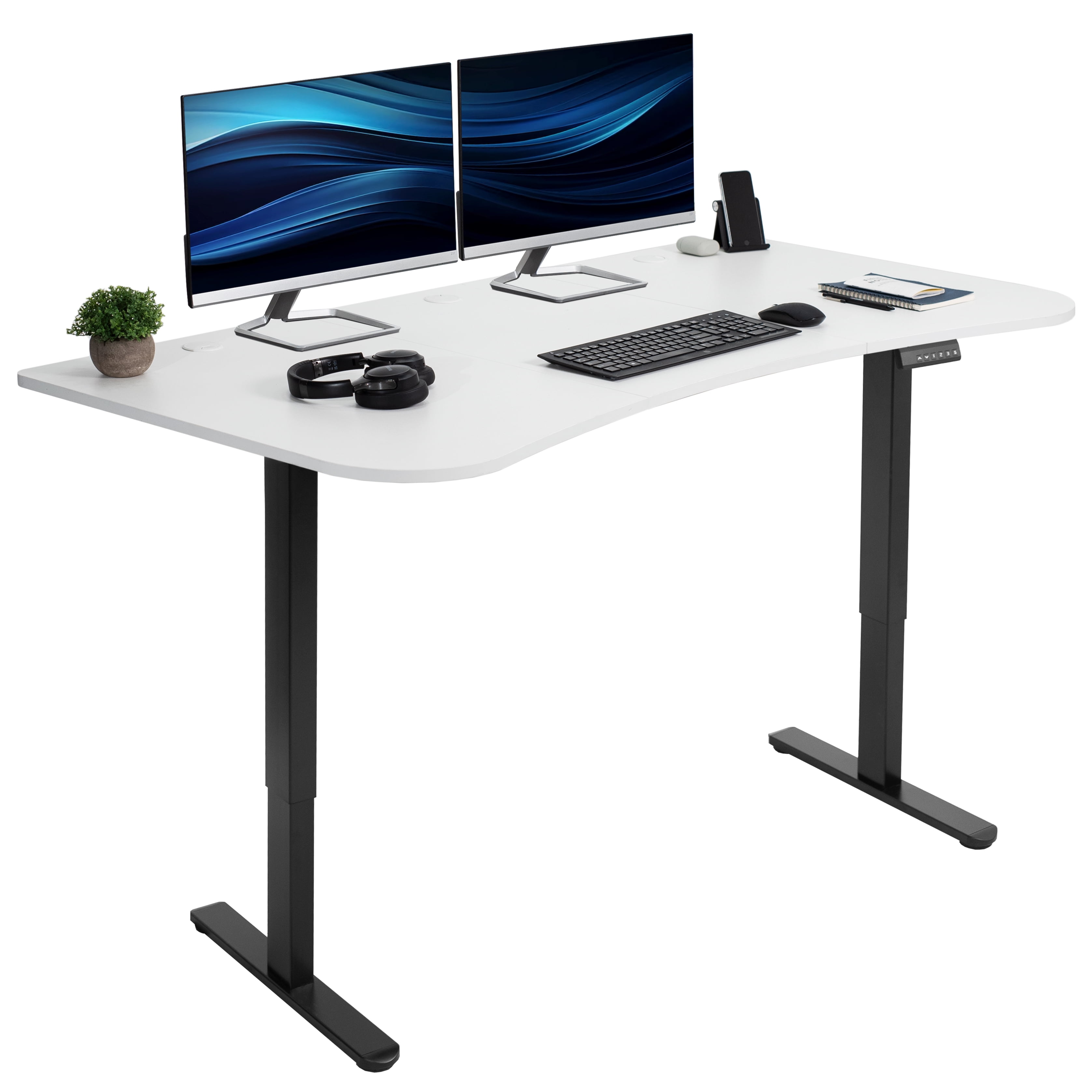 VIVO Electric 63” x 32” Stand Up Desk, White Table Top, Black Frame ...