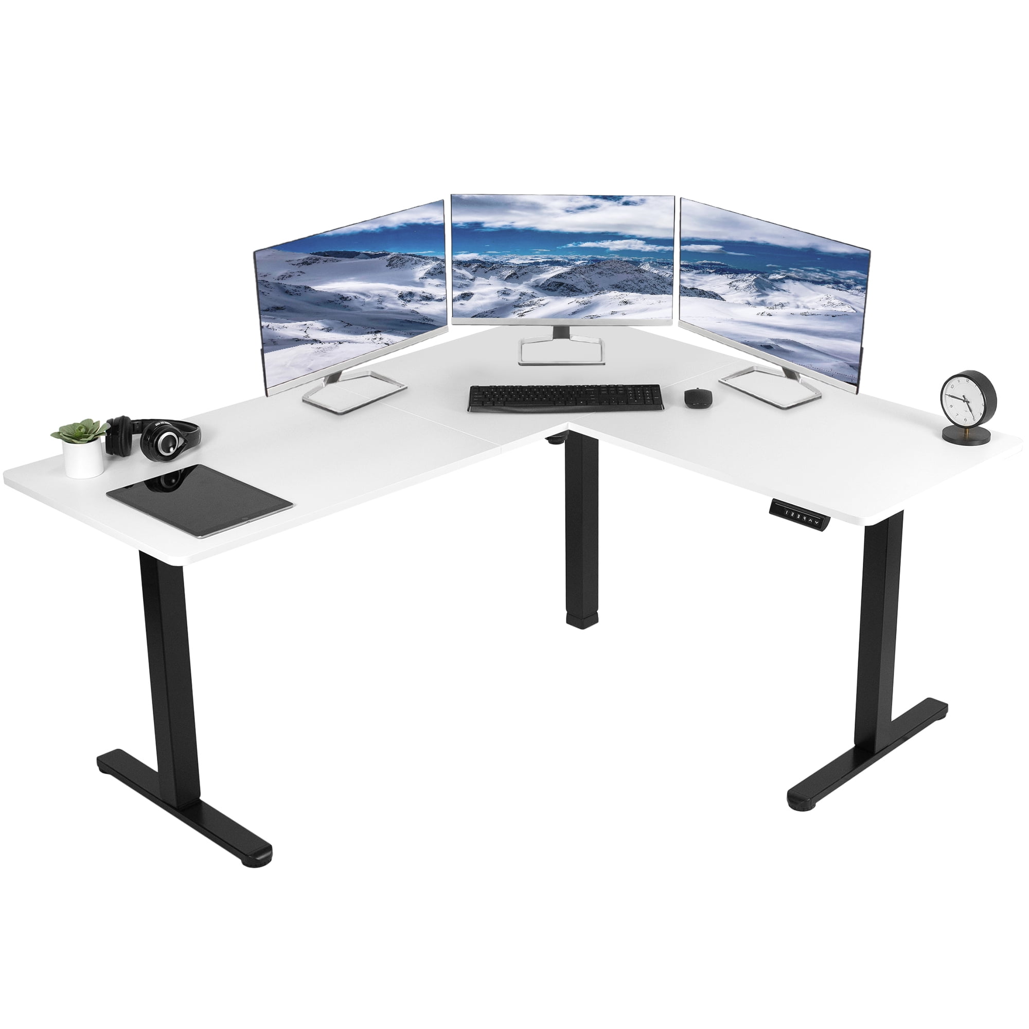 VIVO Height Adjustable Office Corner Standing Desk, 63" x 55", White ...