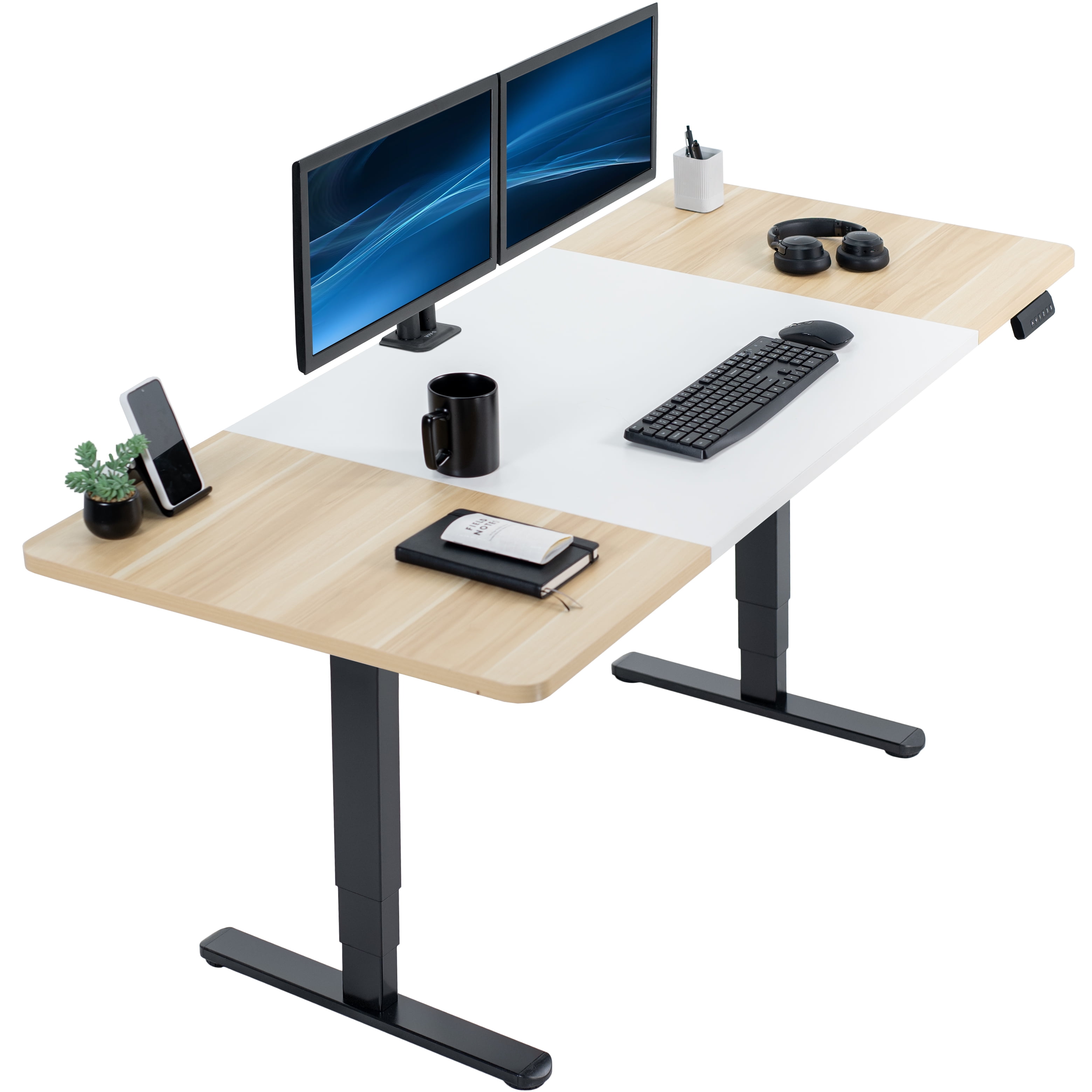 VIVO Electric 71” x 30” Stand Up Desk, White & Light Wood Table Top ...