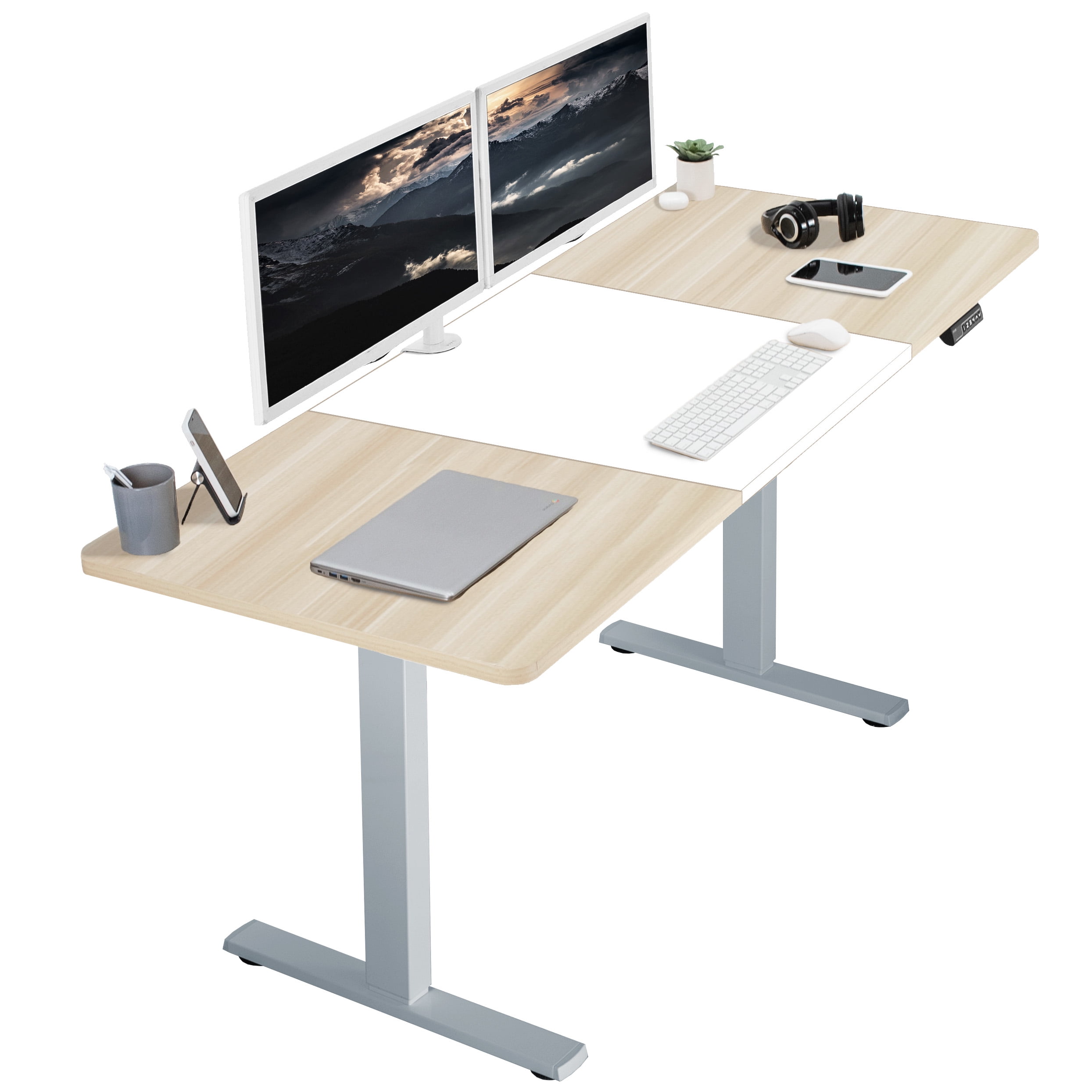 VIVO Electric 71” x 30” Stand Up Desk, White & Light Wood Table Top ...